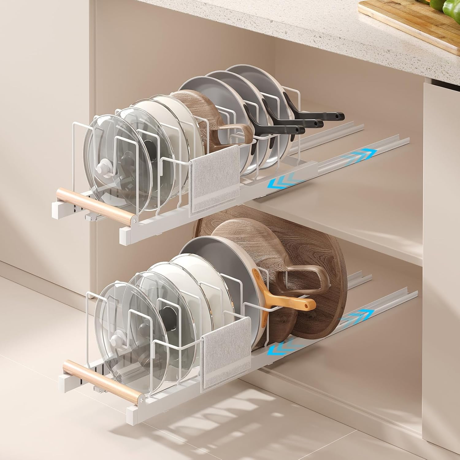 2 Pack Pull Out Pots and Pans Organizer Under Cabinet, 22" Deep ...