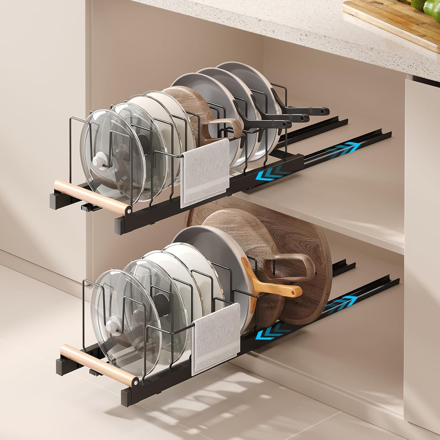 2 Pack Pull Out Pots and Pans Organizer Under Cabinet, 22" Deep ...