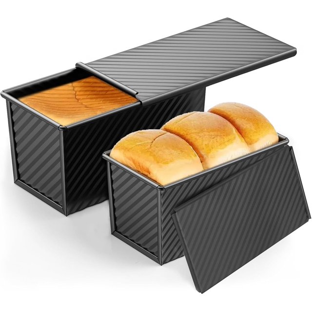 2 Pack Pullman Loaf Pan with Lid, 13x4 & 9x4 Inch (2.2 Lb & 1 Lb Dough ...