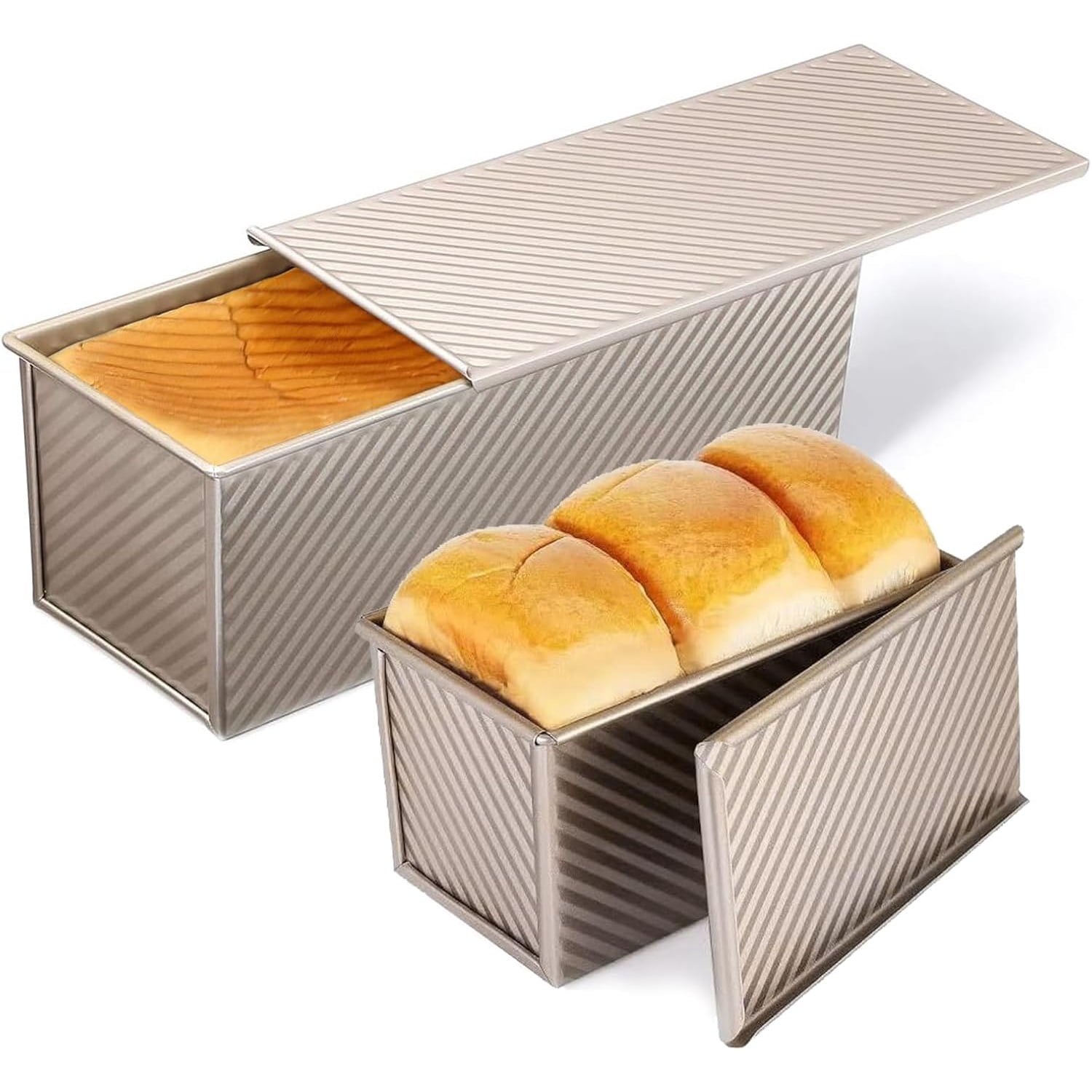 2 Pack Pullman Loaf Pan with Lid, 13x4 & 9x4 inch (2.2 lb & 1 lb Dough ...
