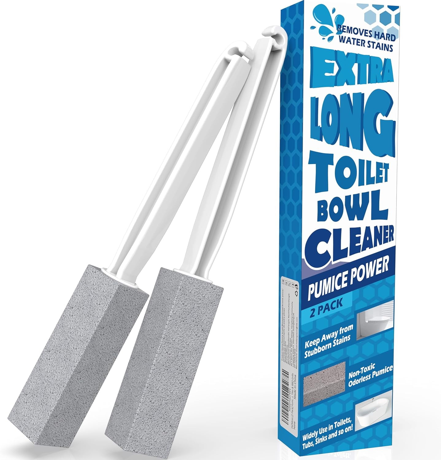 2 Pack Pumice Stone for Toilet Cleaning, Extra Long Handle for Removing ...