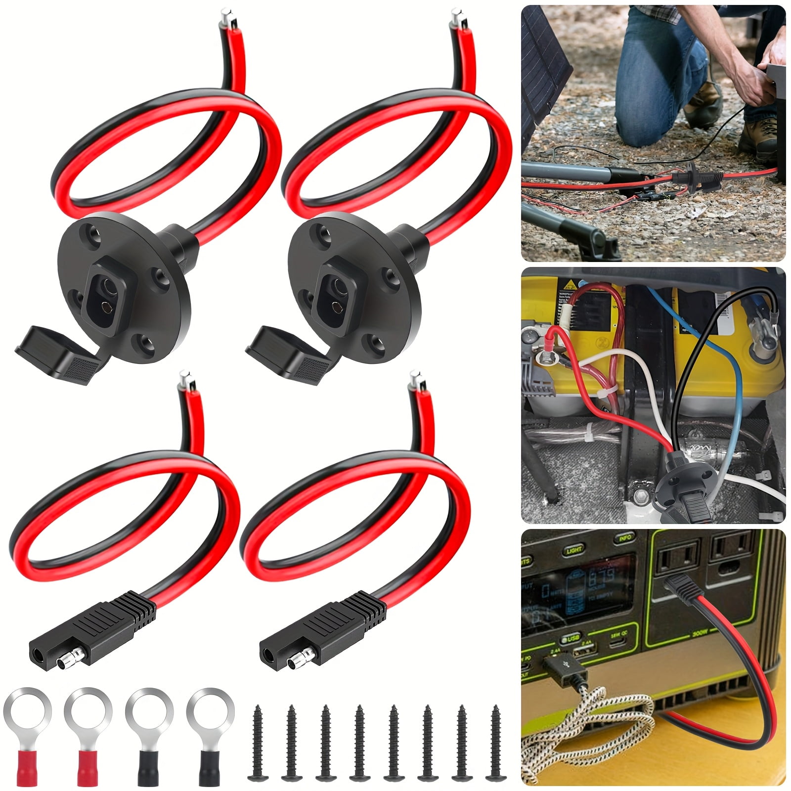 2 Pack Pure Copper 10 AWG SAE Connector, 1.3FT & 1FT SAE Power Socket ...