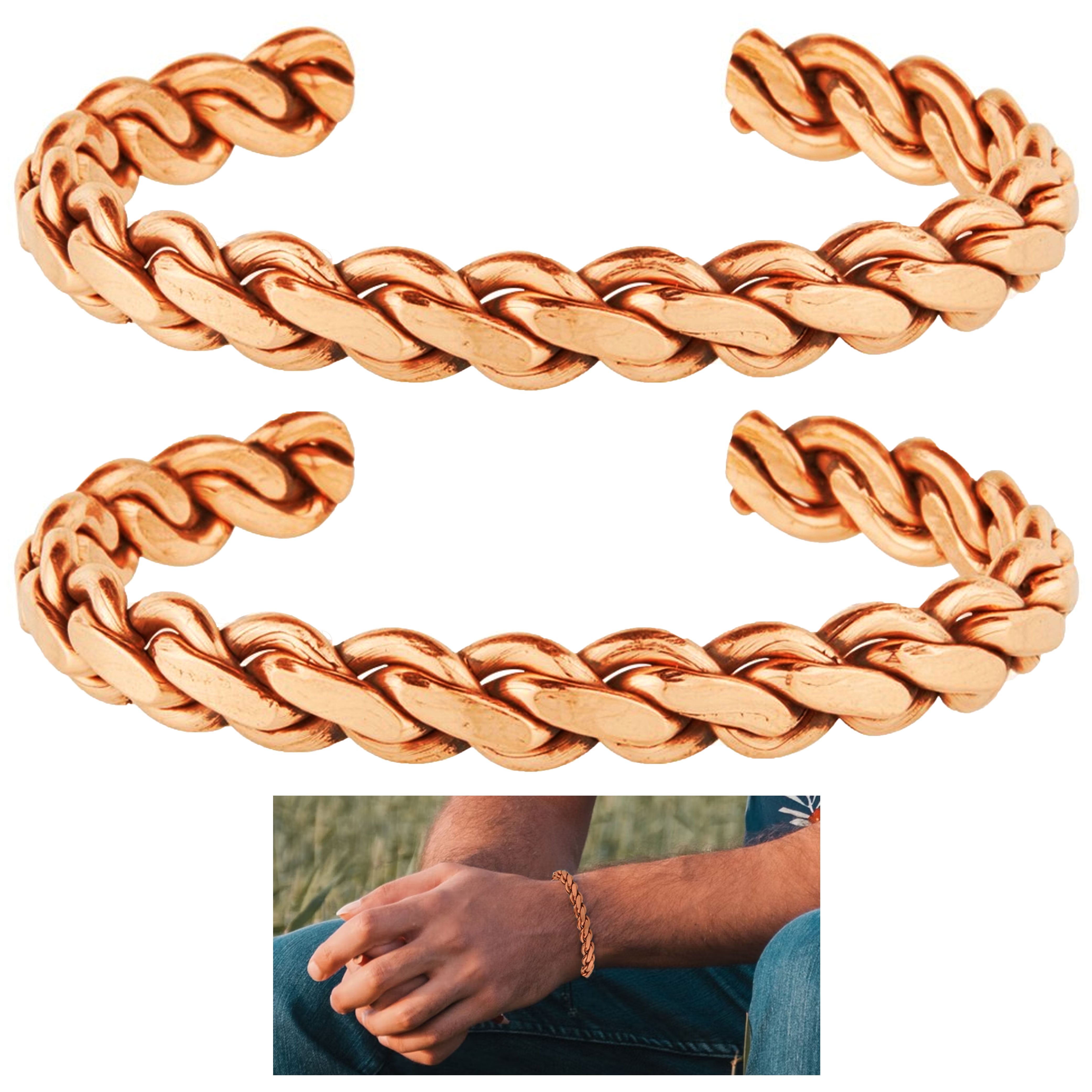 2 Pack Pure Copper Bracelet - Solid Heavy Twist Design for Arthritis Pain Relief & Energy ...