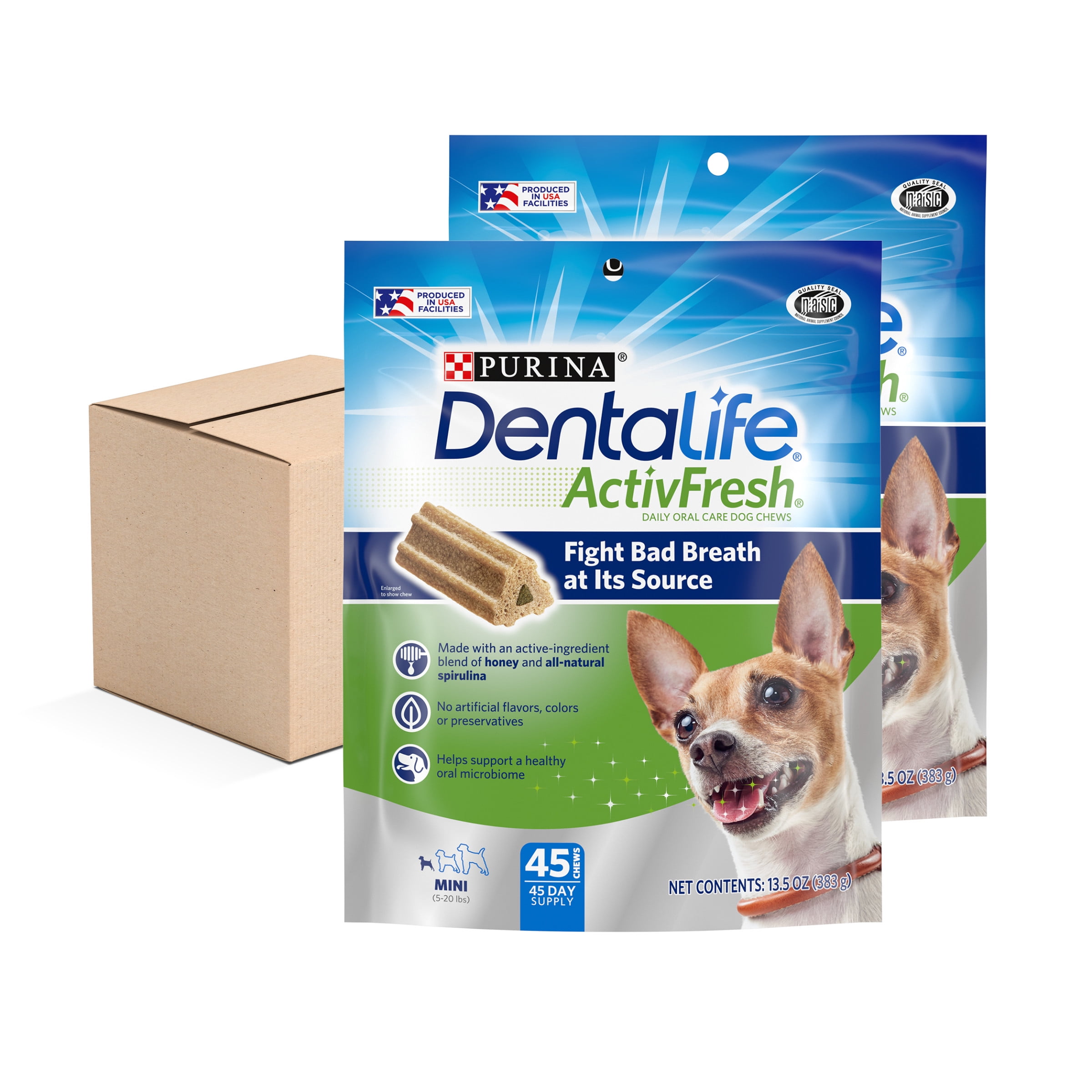 (2 Pack) Purina DentaLife ActivFresh Daily Oral Care Mini Dog Chews, 45 ...