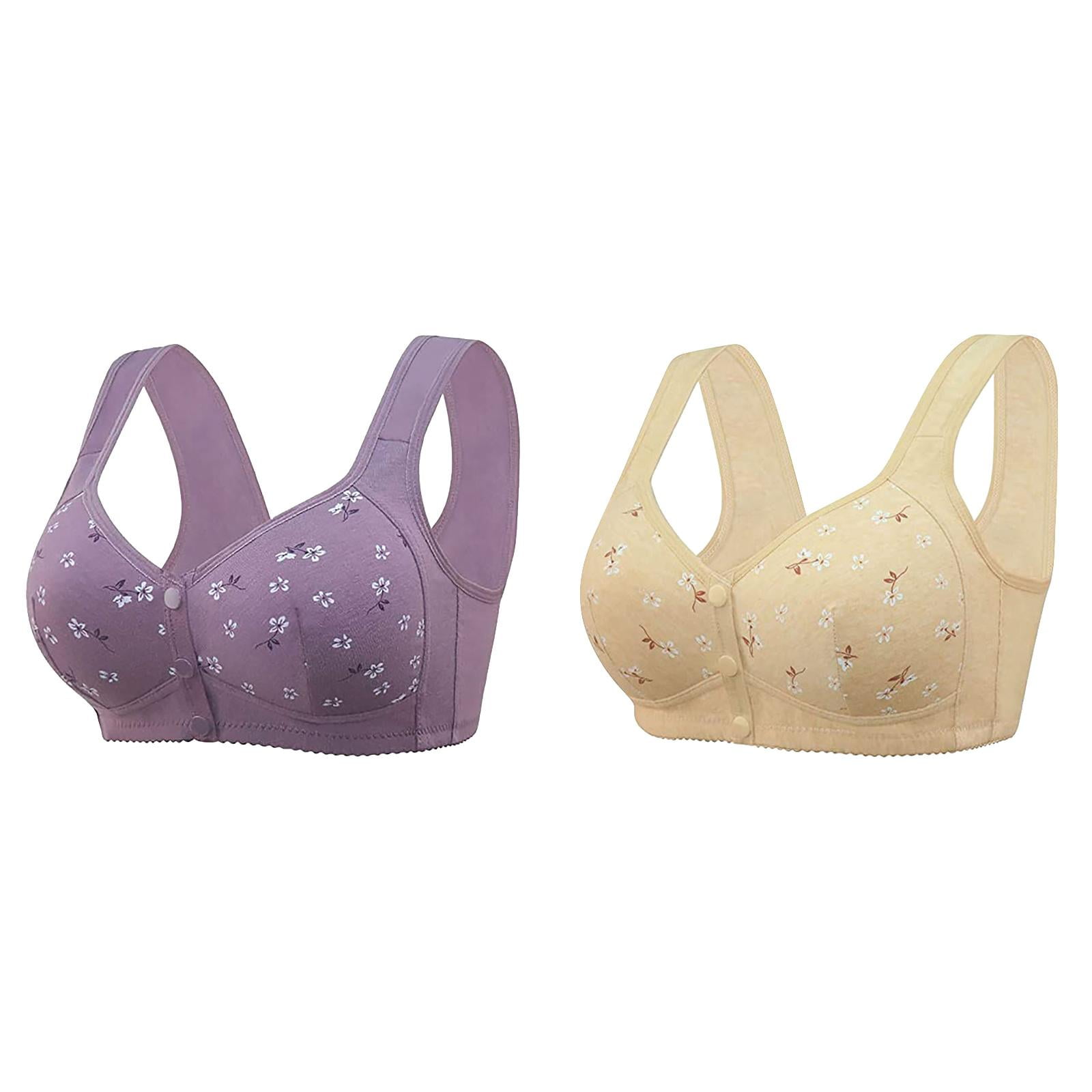 2 Pack(Purple & Beige) Women Lace Front Strapless Bra Button Shaping ...