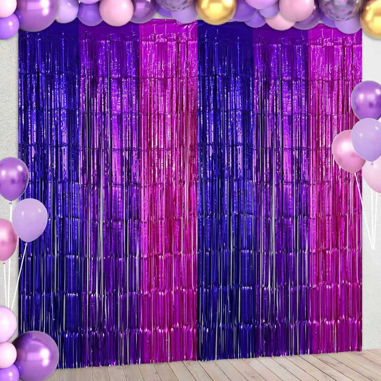 2 Pack Purple Foil Fringe Curtains Streamers Backdrop for Music Themed ...