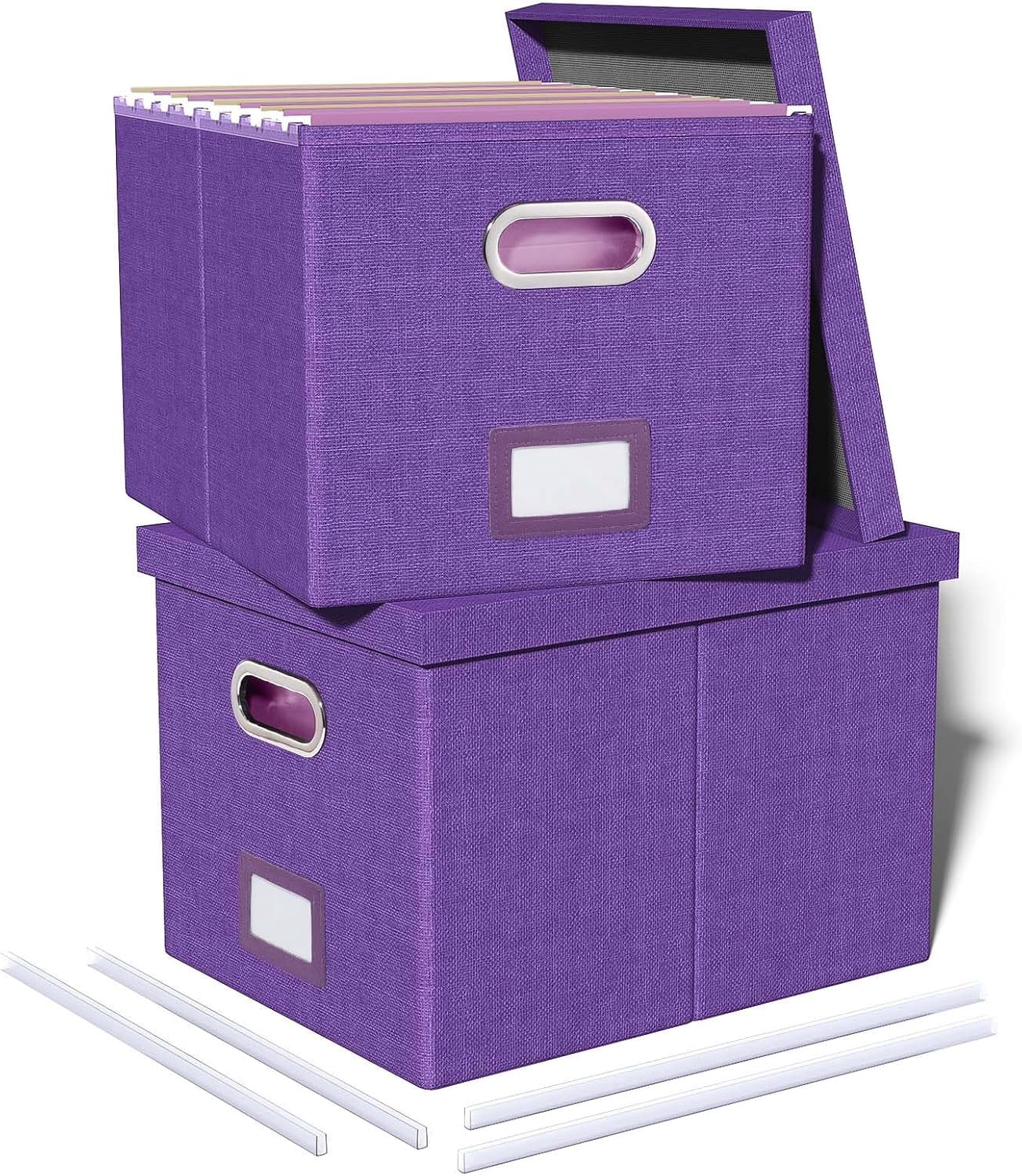 2 Pack Purple Foldable File Storage Organizer with Lid for Letter and ...