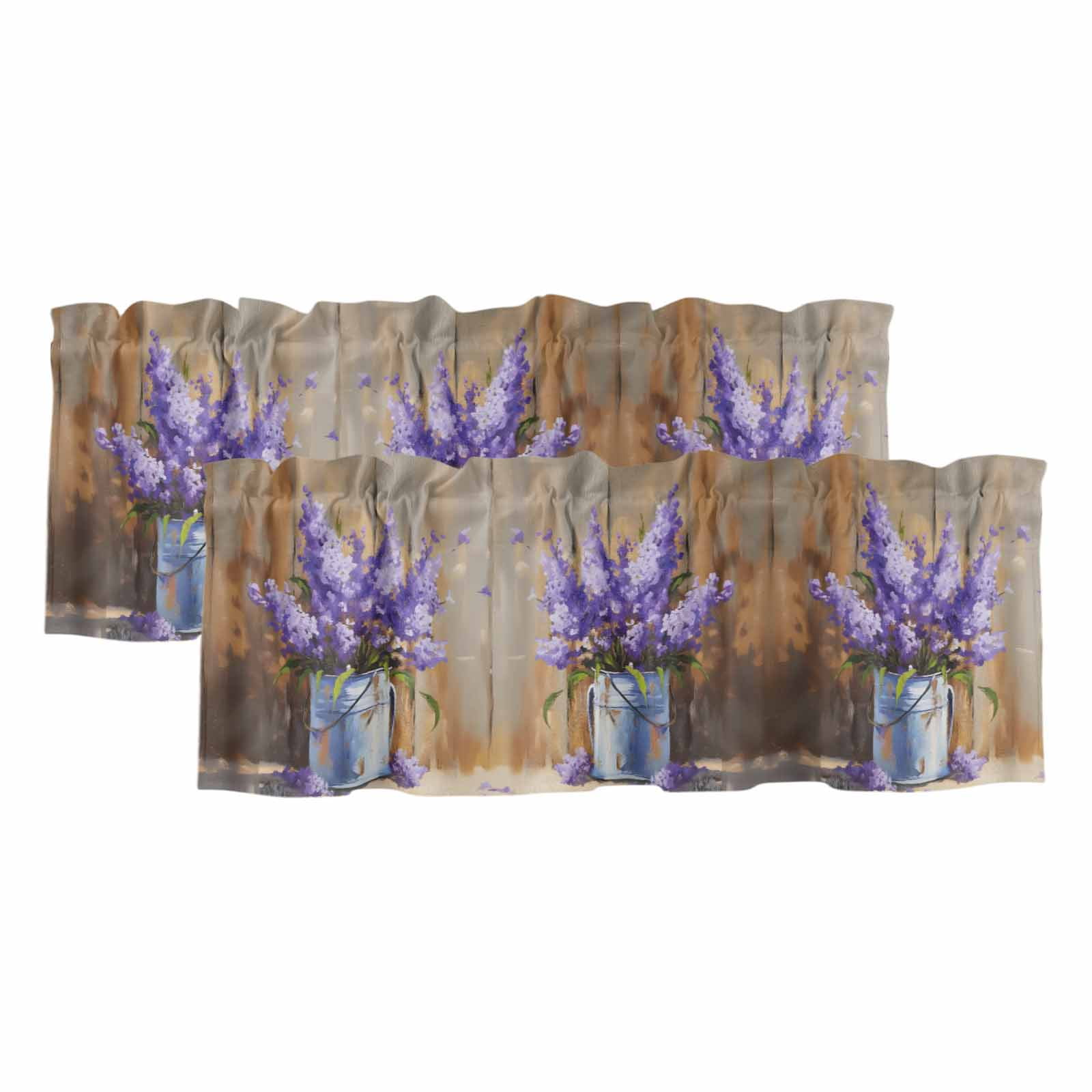 2 Pack Purple Lavender Valance for Window Wood Board Iron Bucket Oil ...