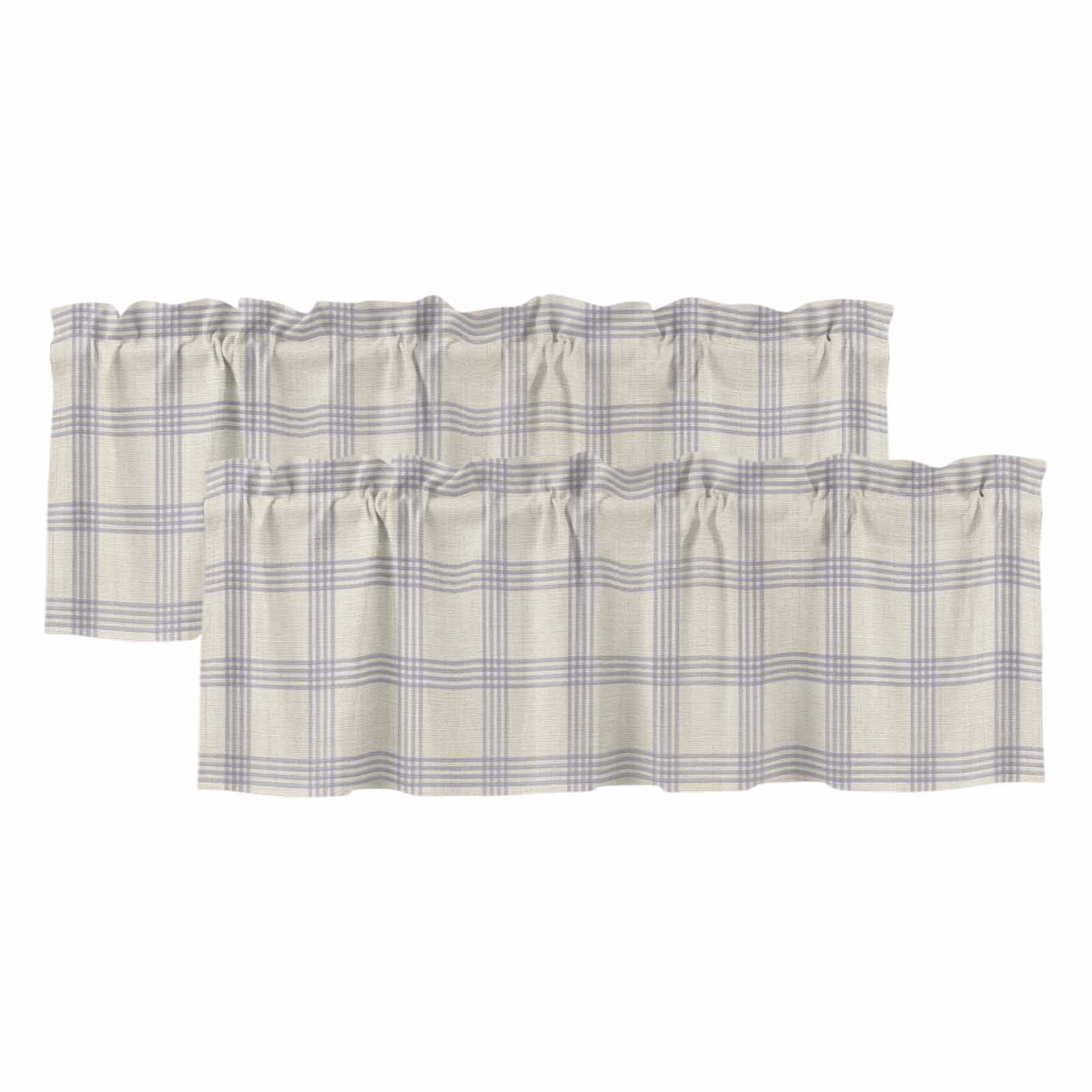2 Pack Purple Plaid Valance for Window Geometric Modern Beige Linen ...