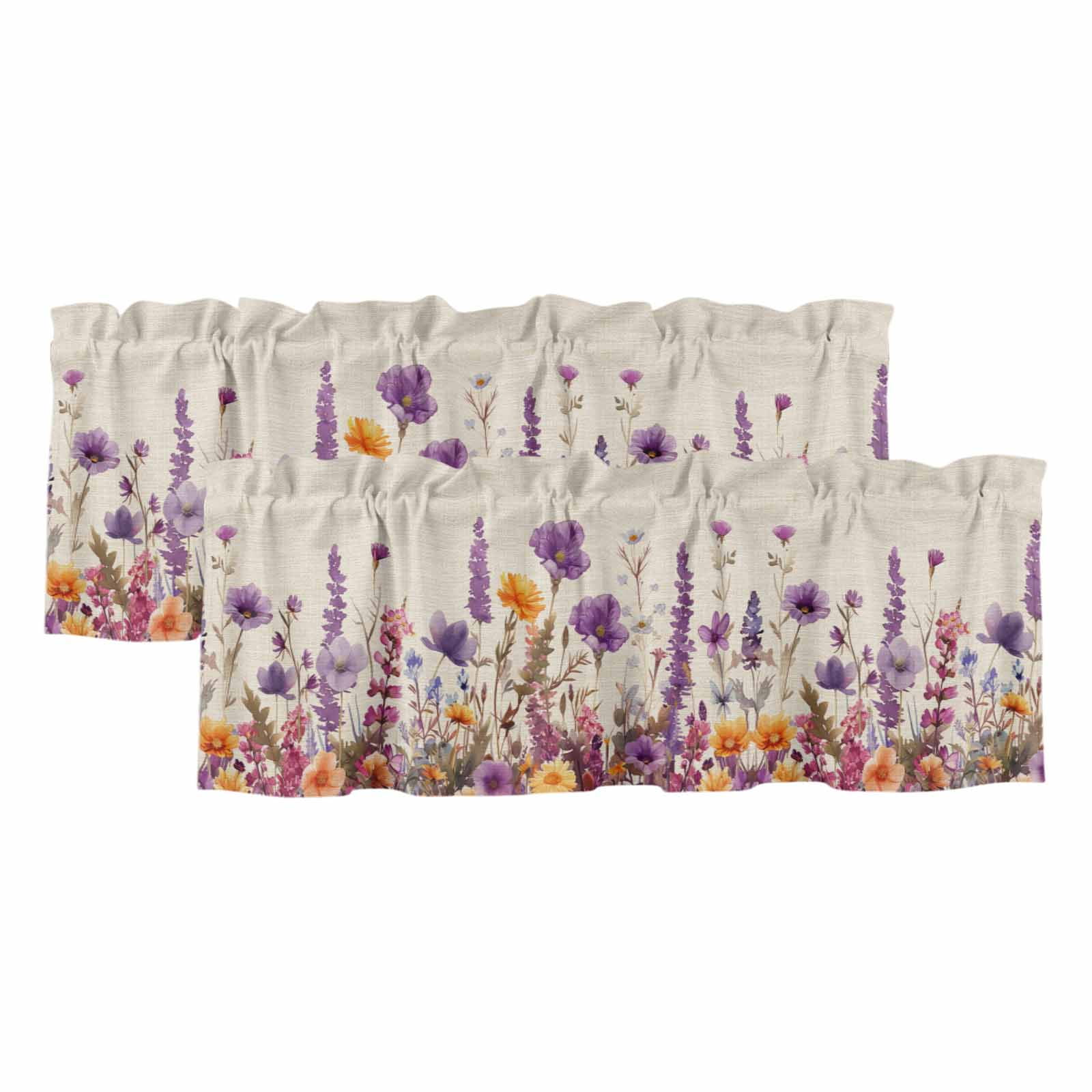 2 Pack Purple Poppy Valance for Window Lavender Gold Daisy Watercolor ...