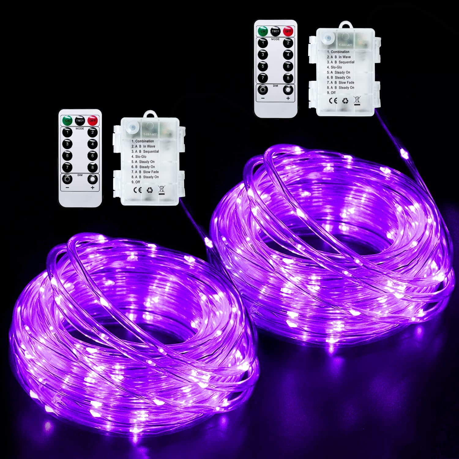 2 Pack Purple Rope Lights Battery Operated Christmas Lights Outdoor ...