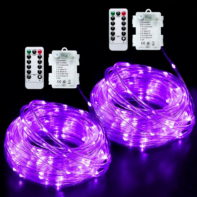 2 Pack Purple Rope Lights Battery Operated Christmas Lights Outdoor ...