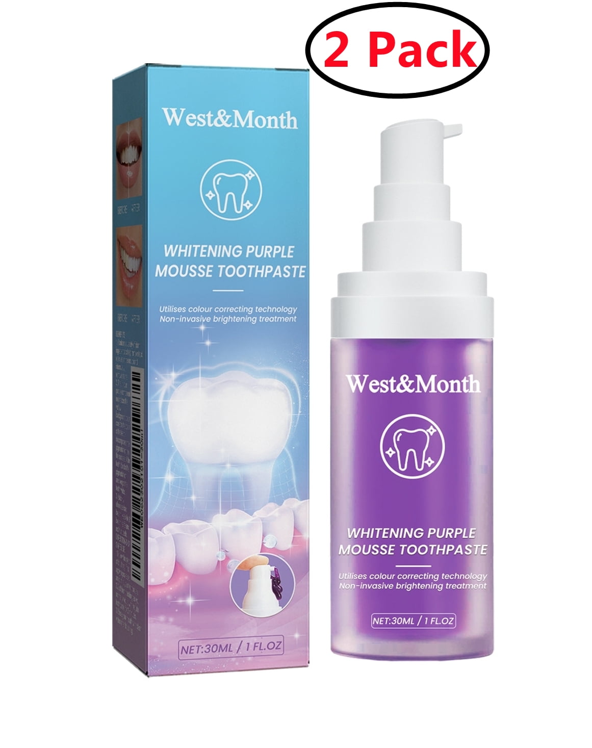 2 Pack Purple Toothpaste, Color Corrector Toothpaste for Teeth ...