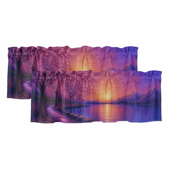 2 Pack Purple Tree Valance for Window Sunset Lakeside Path Mountains ...