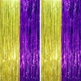 2 Pack Purple and Gold Foil Fringe Backdrop Curtains, Tinsel Streamers ...