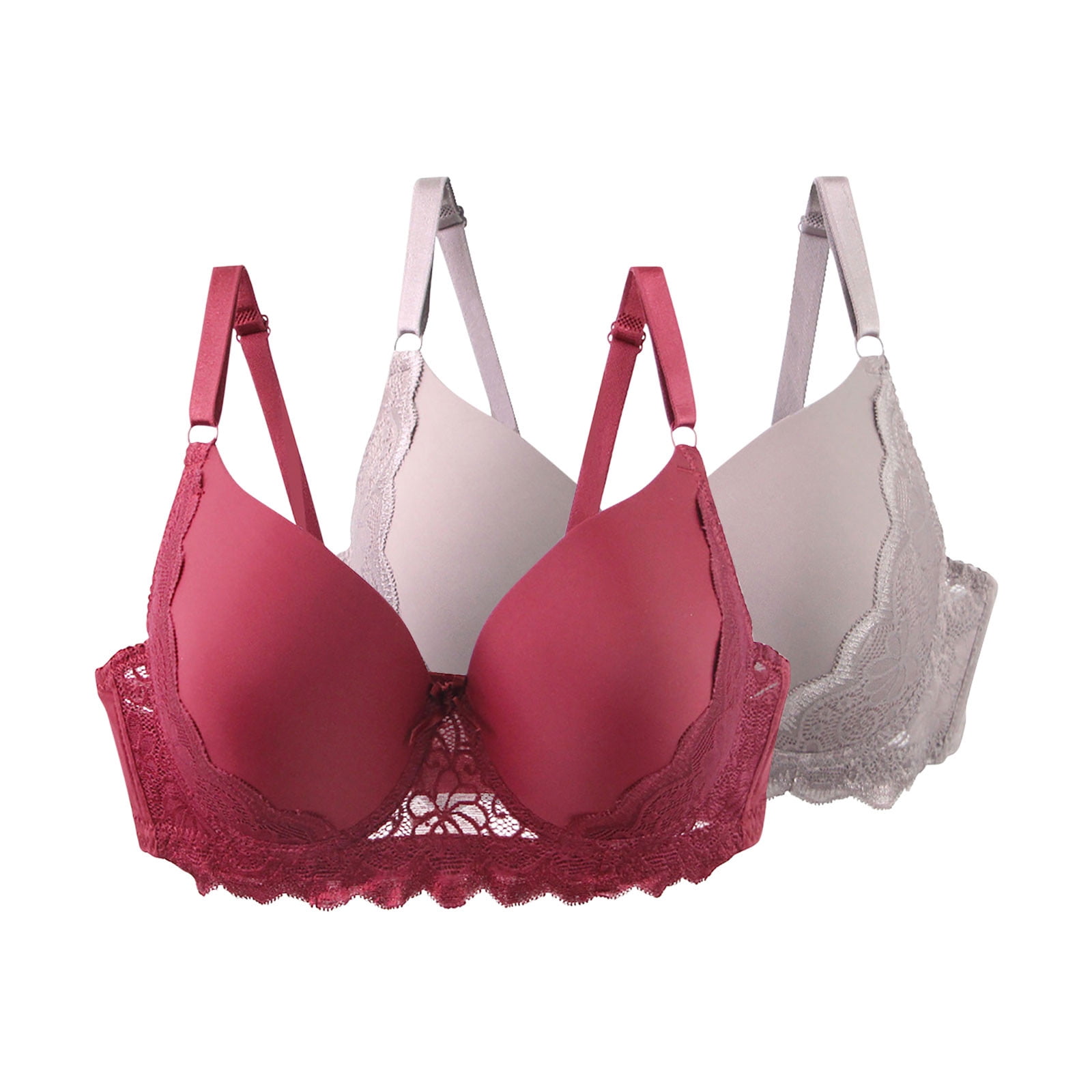 2 Pack Push-Up Underwire Bras Womens Floral Lace Full Coverage Bralette ...