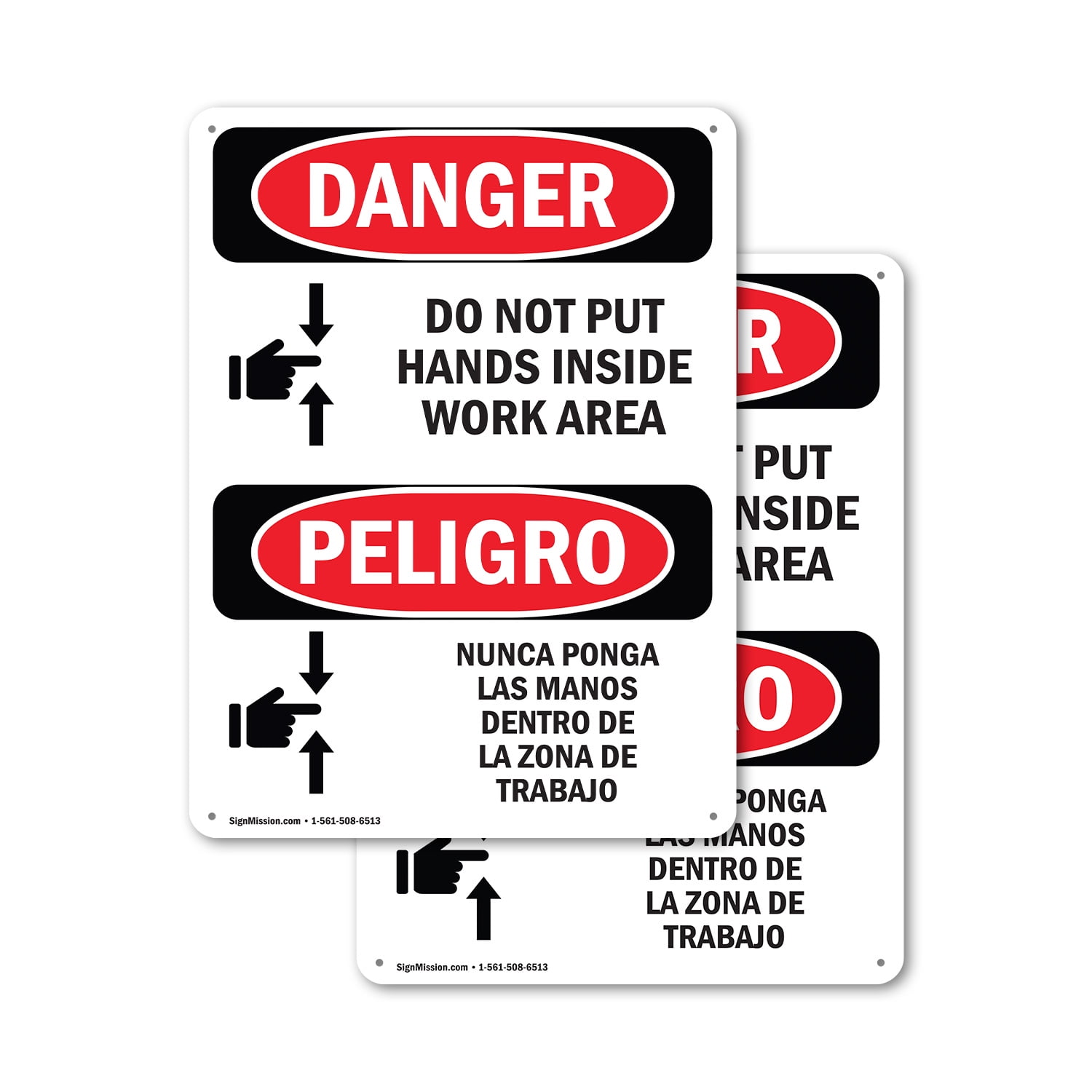 (2 Pack) Do Not Put Hands Inside Work Area Bilingual OSHA Danger Sign ...