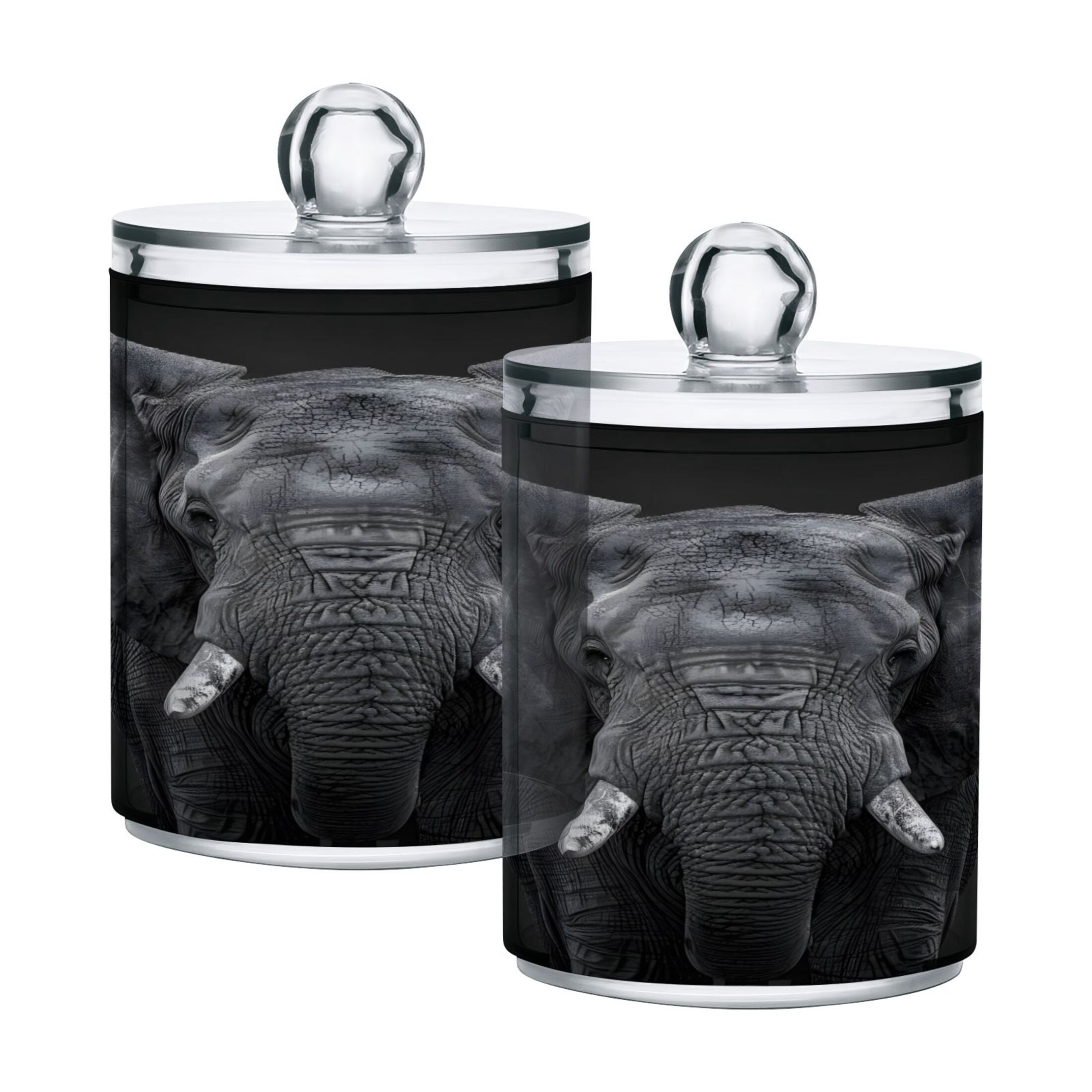 2 Pack Qtip Holder Dispenser African Elephant Clear Plastic Storage ...