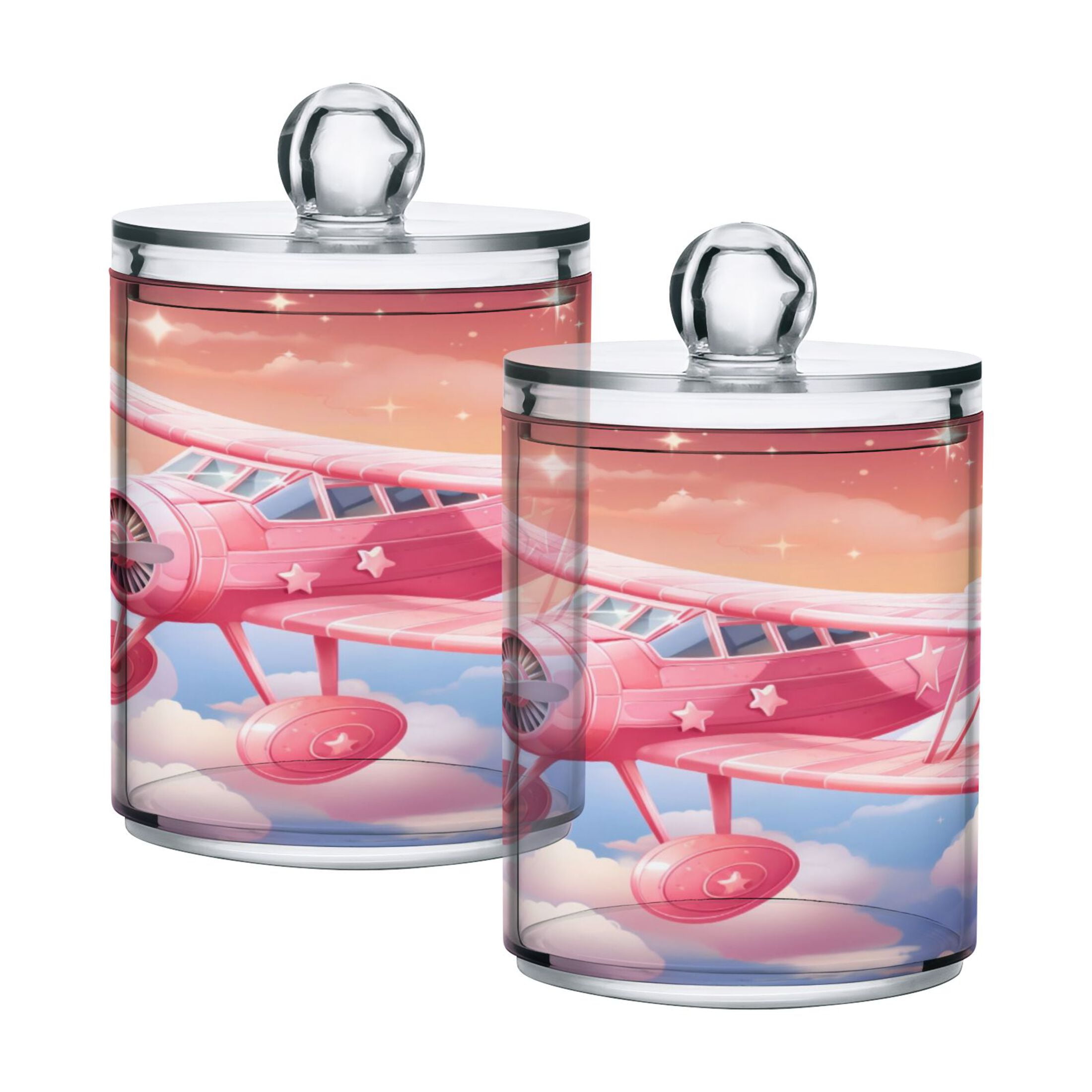 2 Pack Qtip Holder Dispenser Aircraft Flying on Cloud Clear Plastic ...