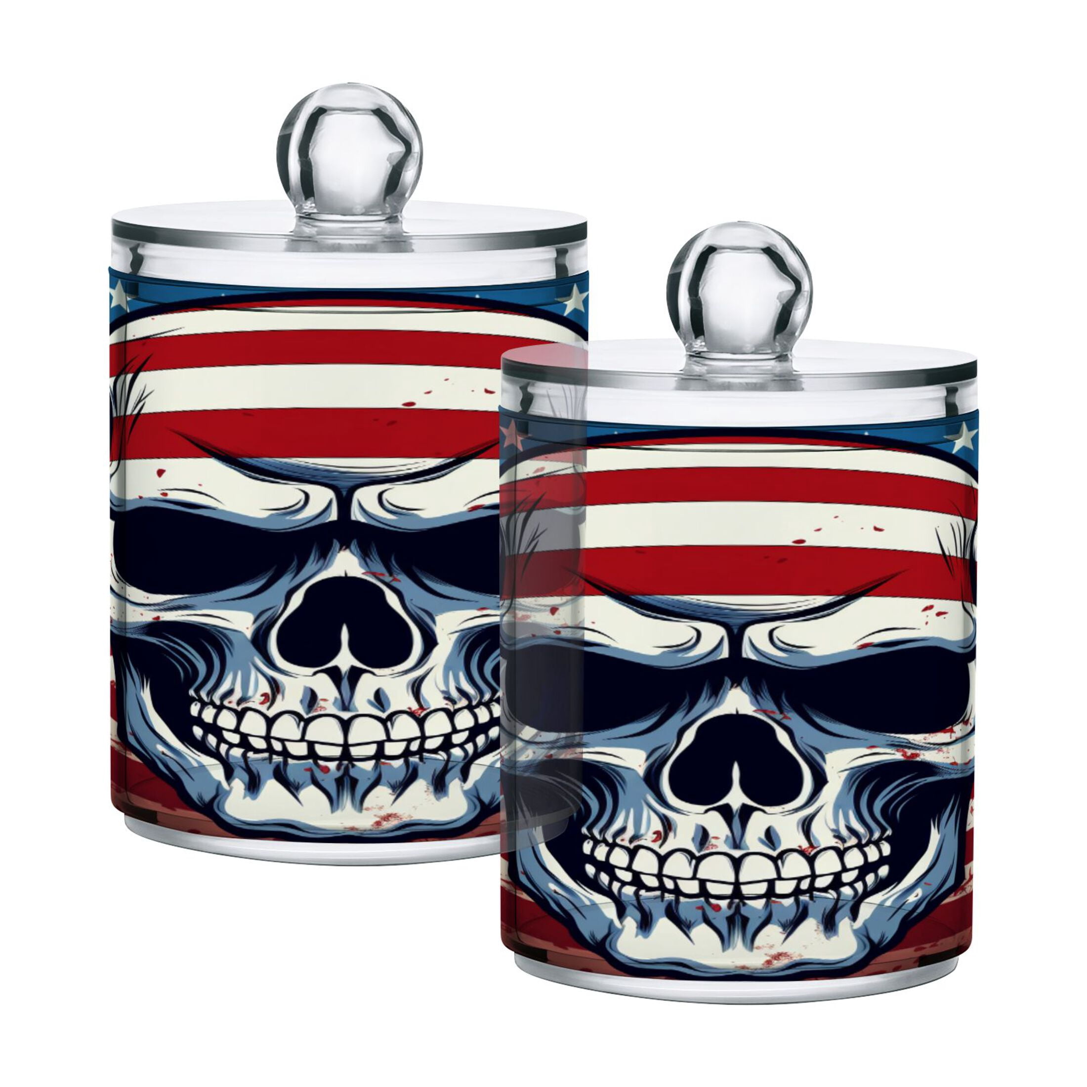 2 Pack Qtip Holder Dispenser American Flag with Skull Clear Plastic ...