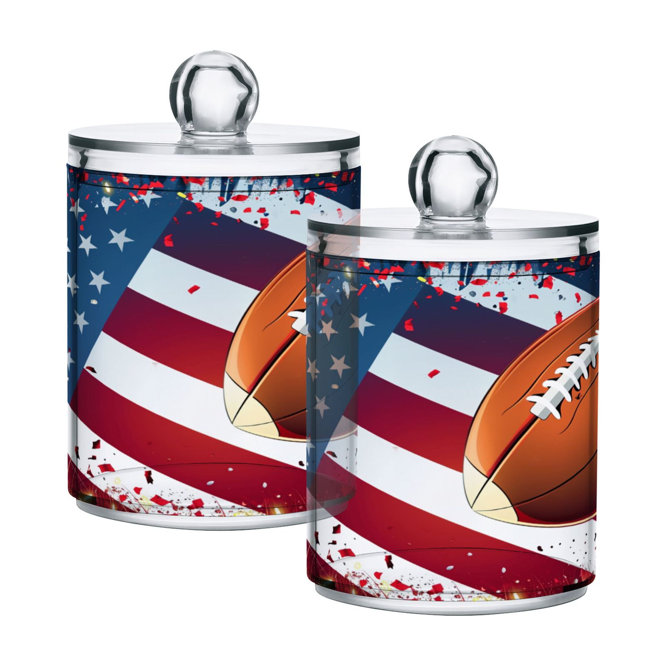 2 Pack Qtip Holder Dispenser American Football with Flat Clear Plastic ...