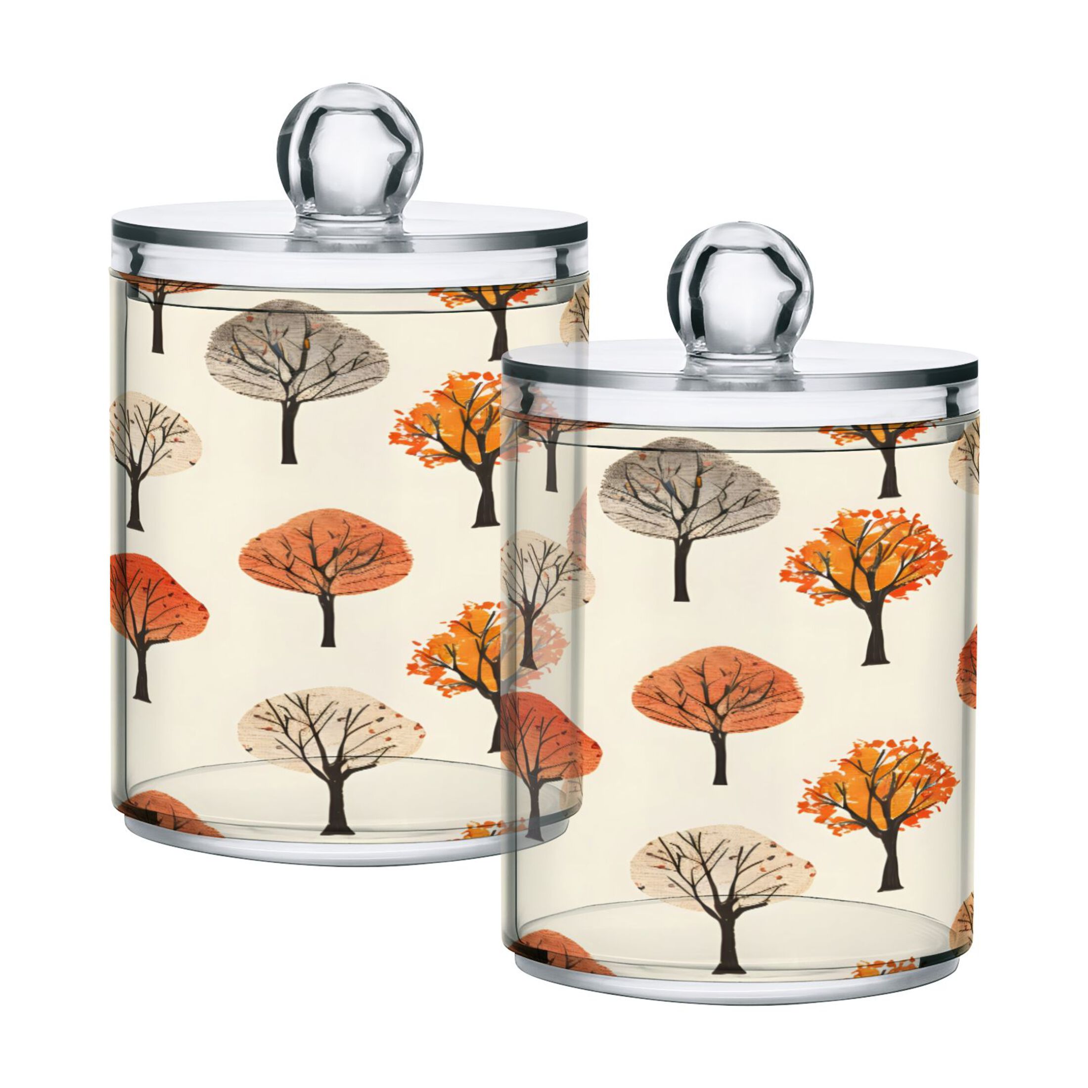 2 Pack Qtip Holder Dispenser Autumn Trees Clear Plastic Storage ...