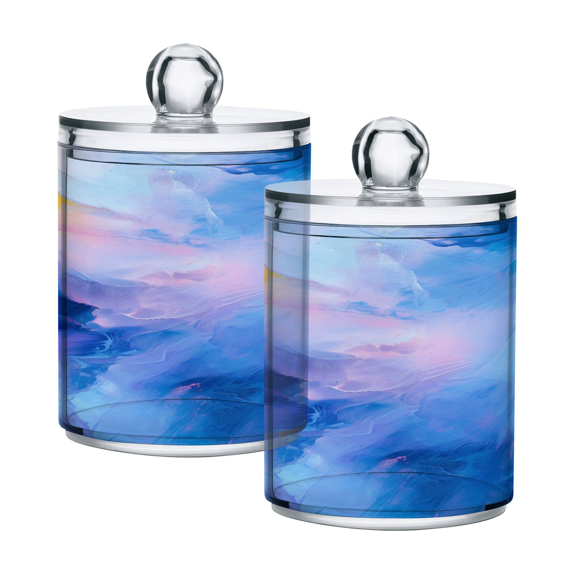 2 Pack Qtip Holder Dispenser Azure Blue Marble Clear Plastic Storage ...