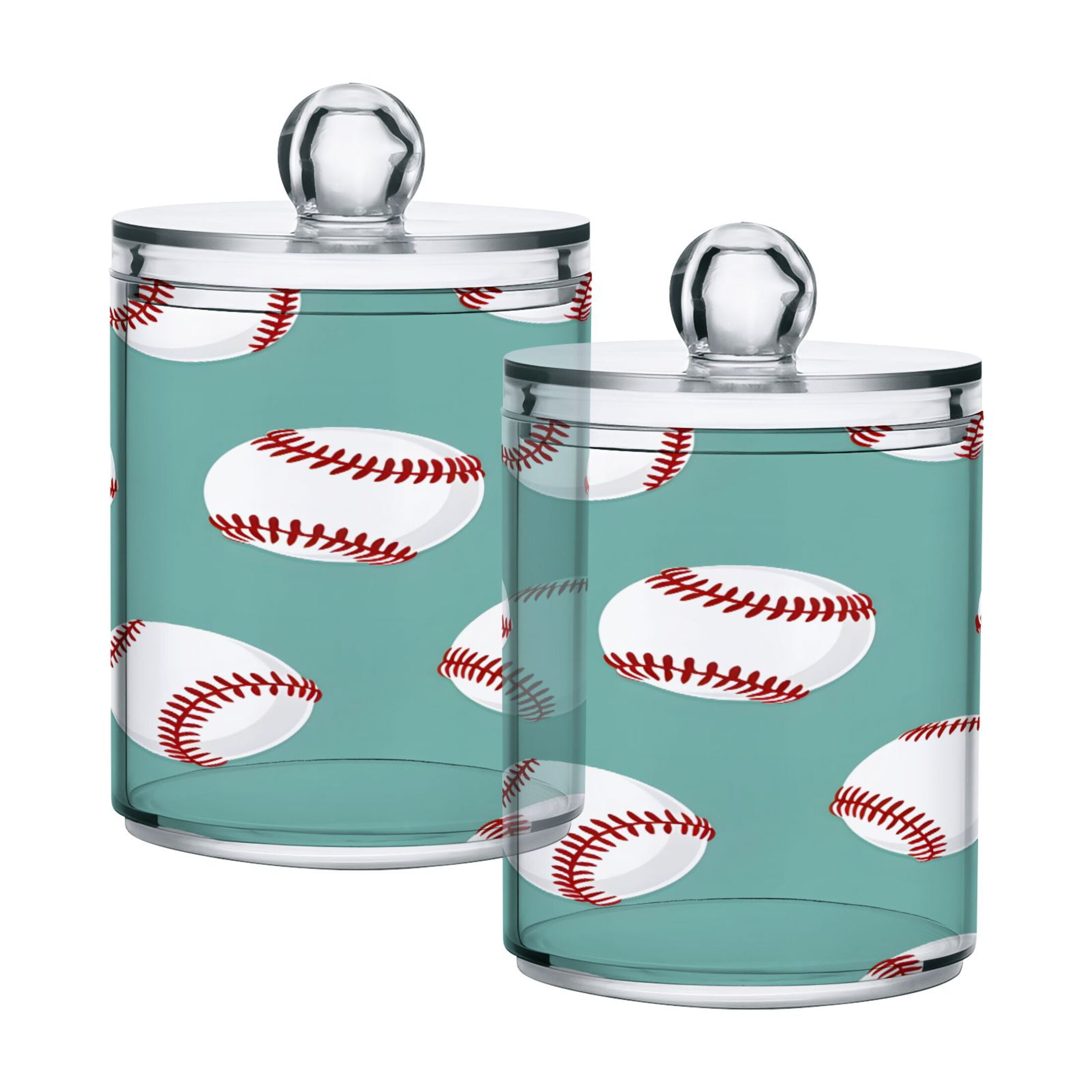 2 Pack Qtip Holder Dispenser Baseball Clear Plastic Storage Apothecary ...