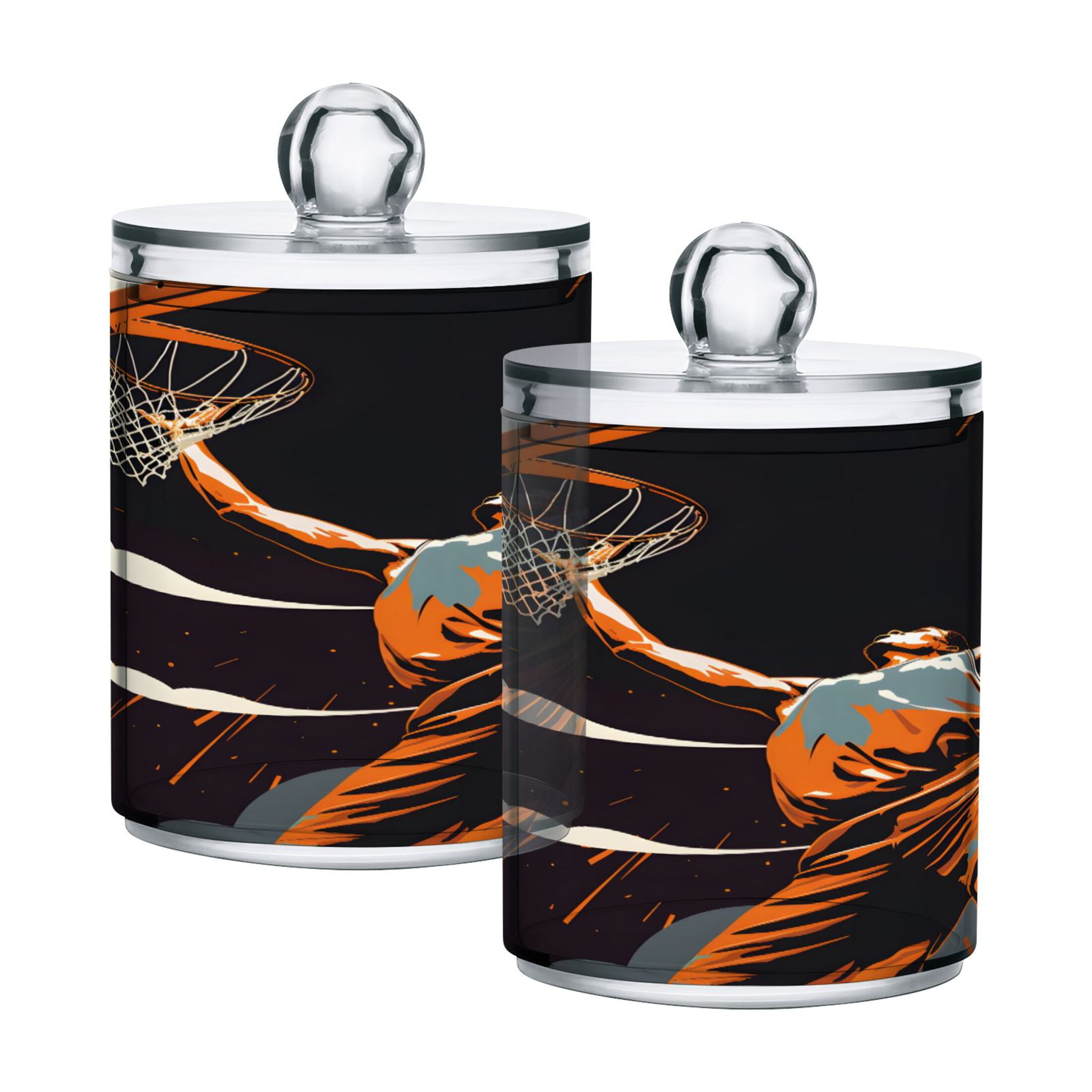 2 Pack Qtip Holder Dispenser Basketball Player in Action Clear Plastic ...