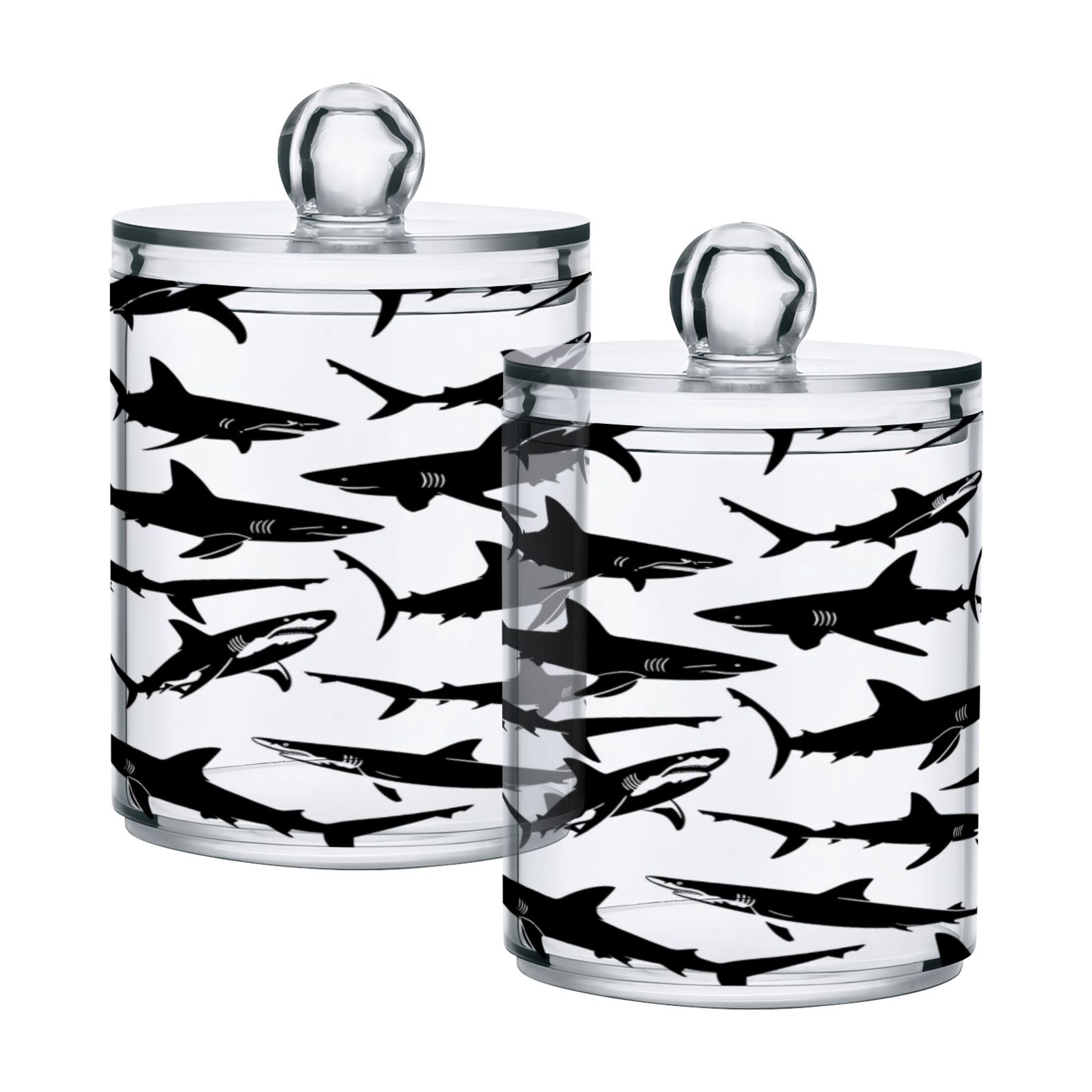 2 Pack Qtip Holder Dispenser Black Shark Silhouettes Clear Plastic ...