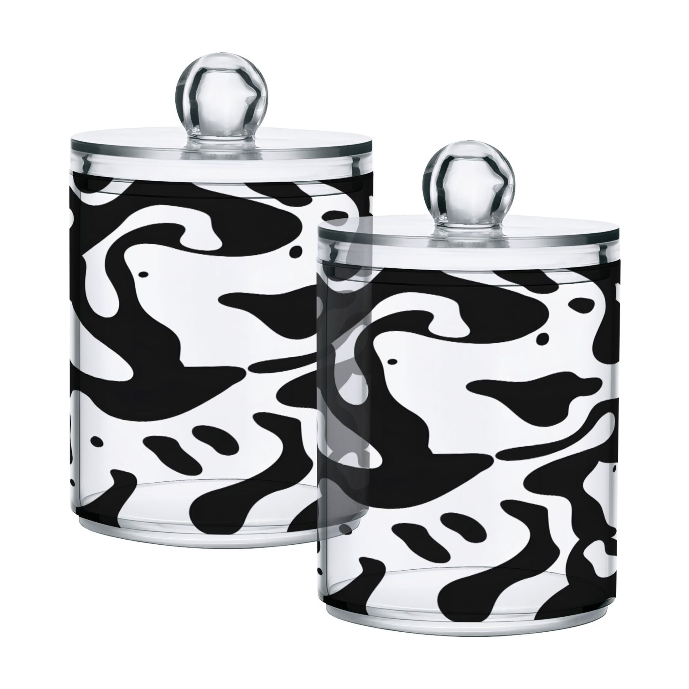 2 Pack Qtip Holder Dispenser Black and Graffiti Clear Plastic Storage ...