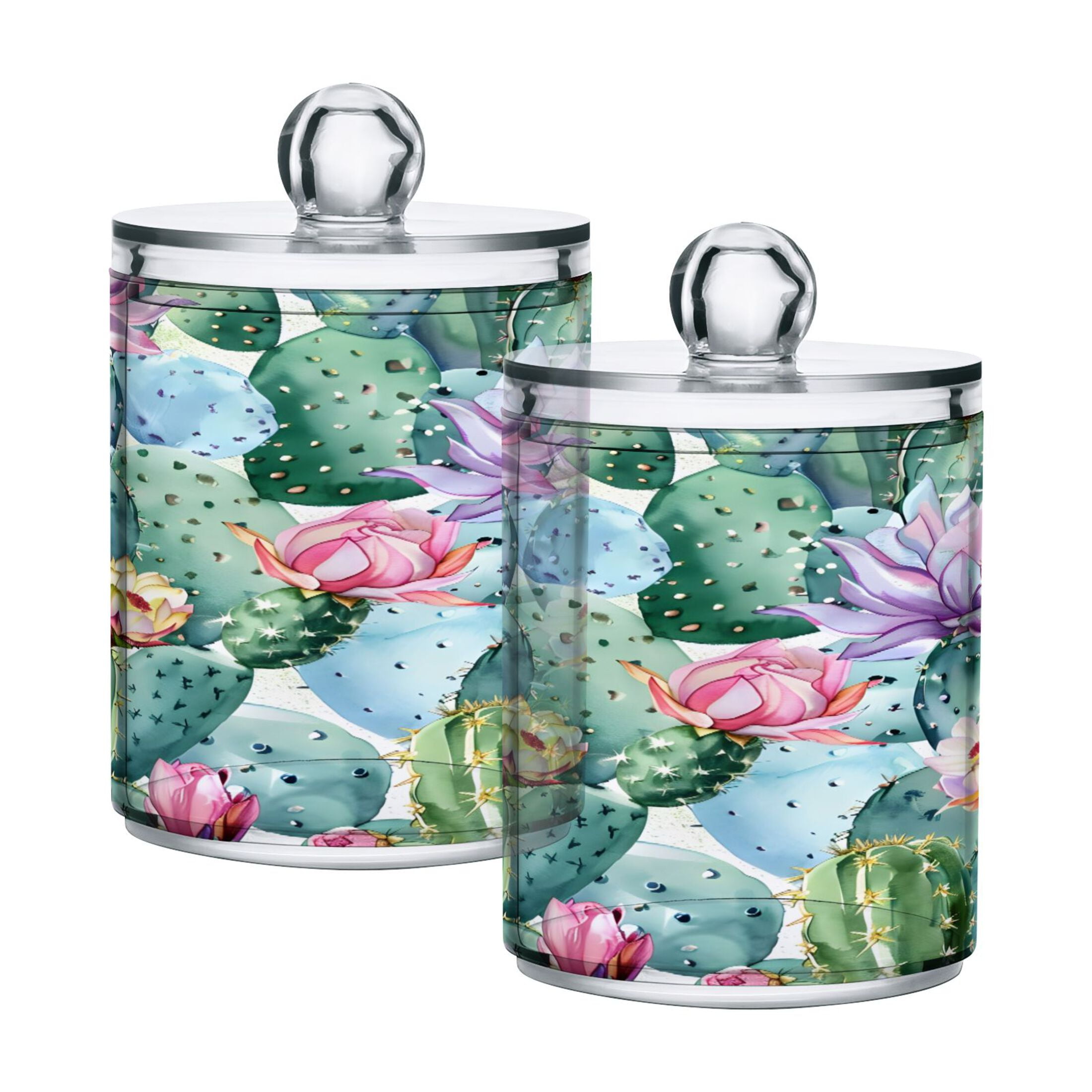 2 Pack Qtip Holder Dispenser Blooming Cacti Flowers Clear Plastic ...