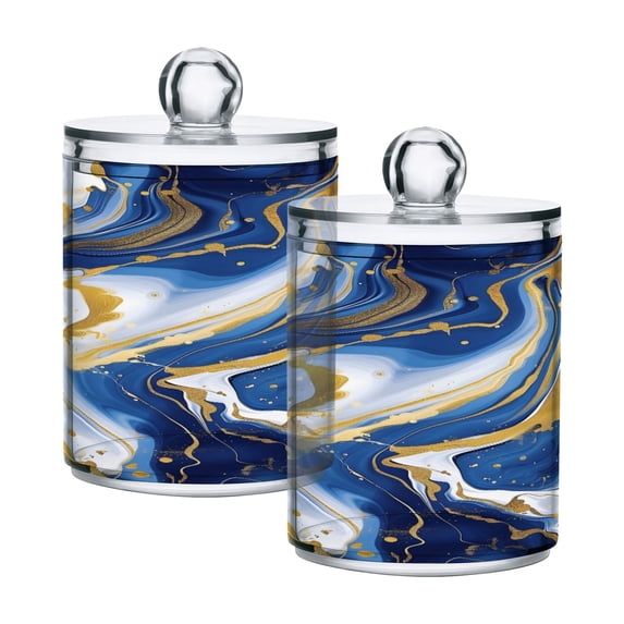 2 Pack Qtip Holder Dispenser Blue Gold Marble Clear Plastic Storage ...
