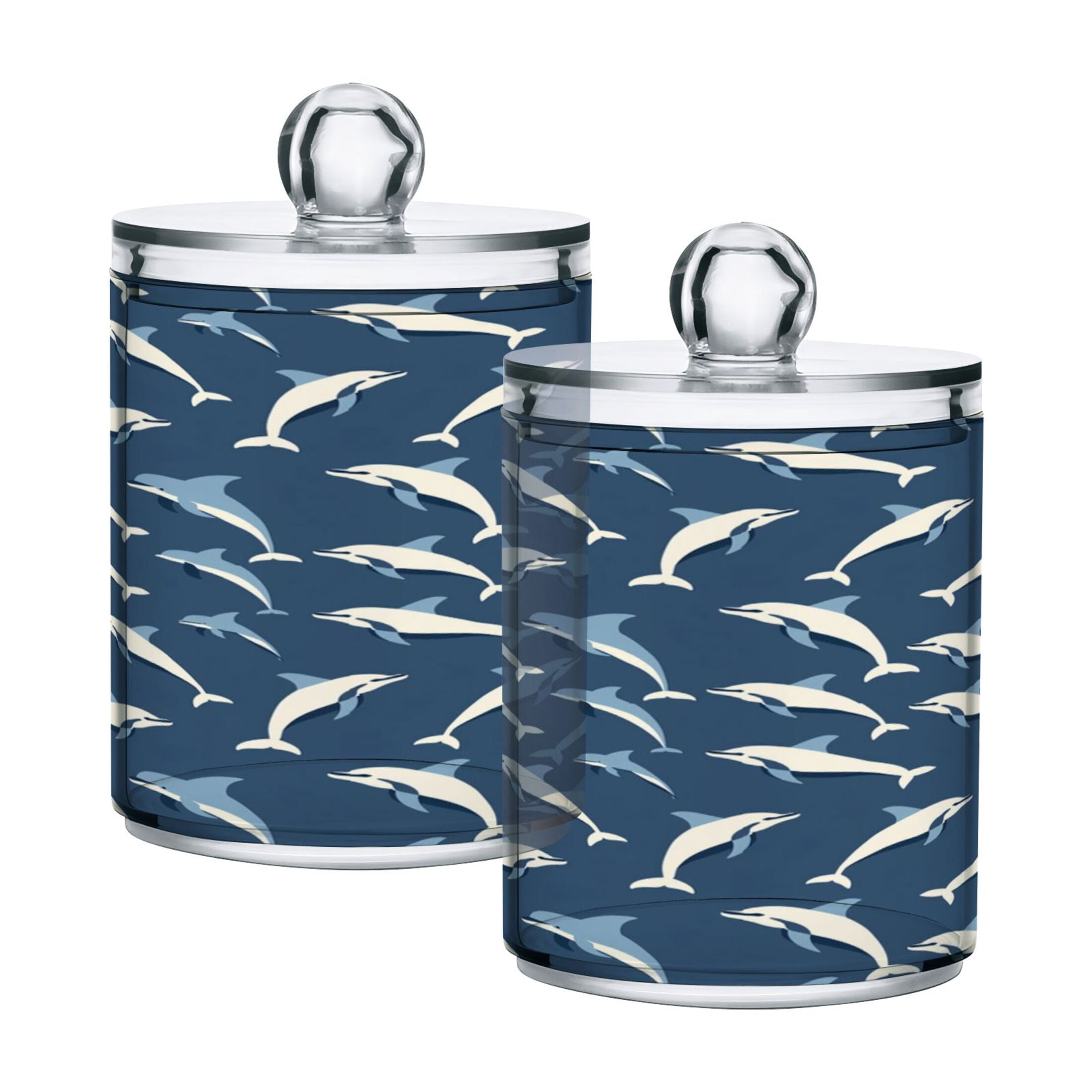 2 Pack Qtip Holder Dispenser Blue White Dolphins Clear Plastic Storage ...
