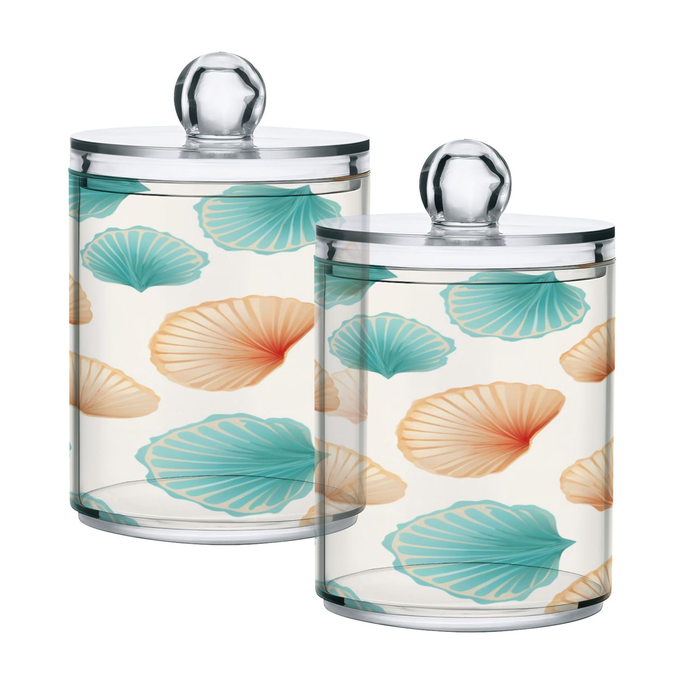 2 Pack Qtip Holder Dispenser Blue and Peach Shells Clear Plastic ...