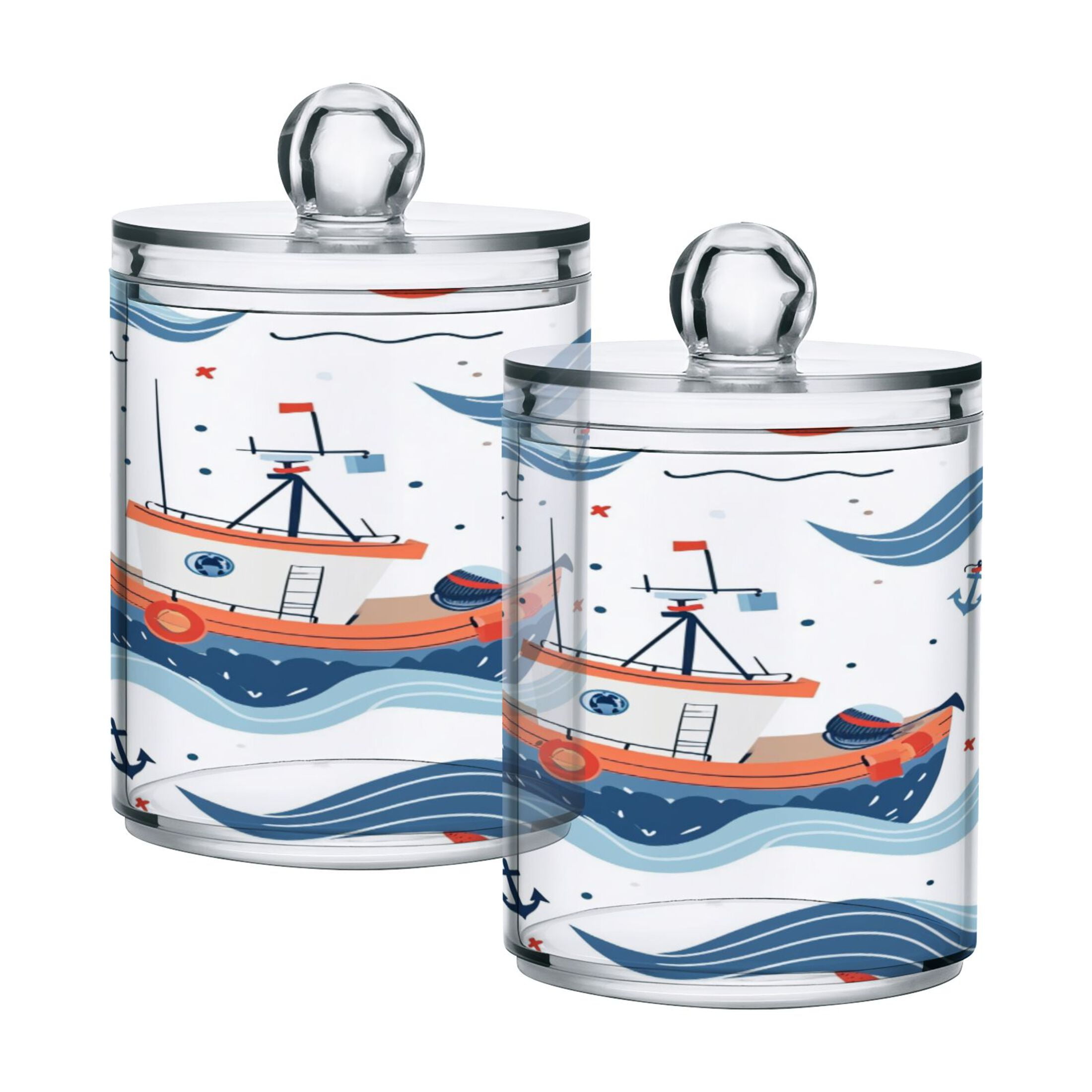 2 Pack Qtip Holder Dispenser Boat Anchor Wave Clear Plastic Storage ...