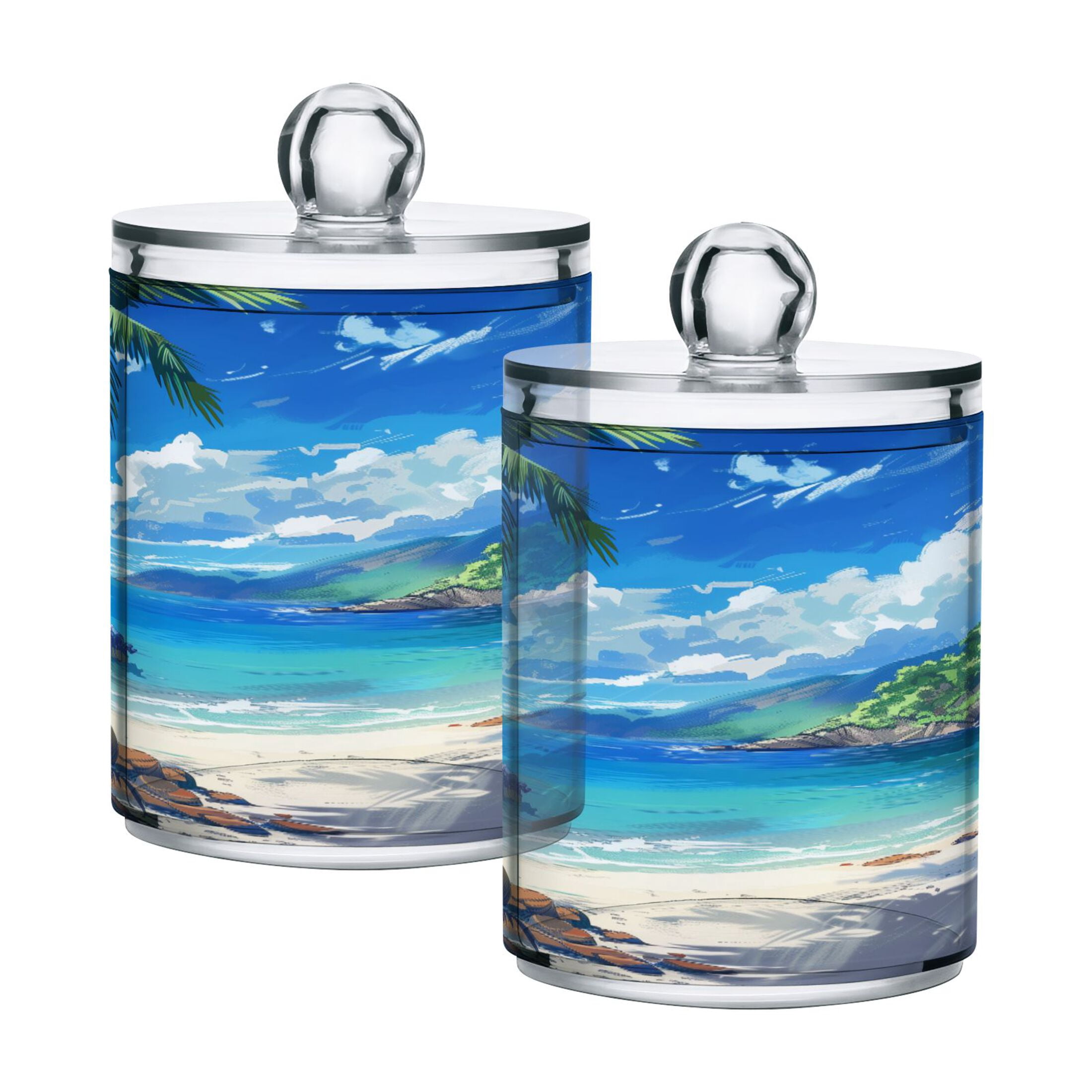 2 Pack Qtip Holder Dispenser Boat on Sea and Beach Clear Plastic ...