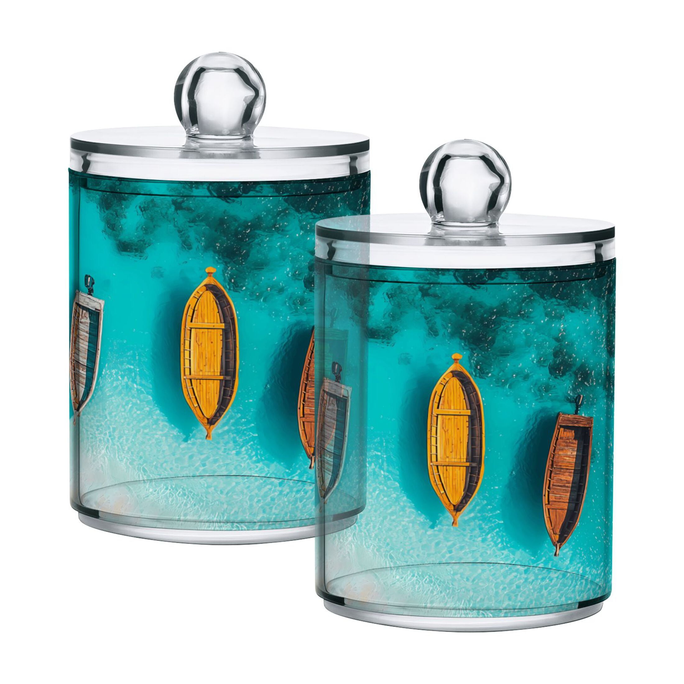 2 Pack Qtip Holder Dispenser Boats in Turquoise Sea Clear Plastic ...