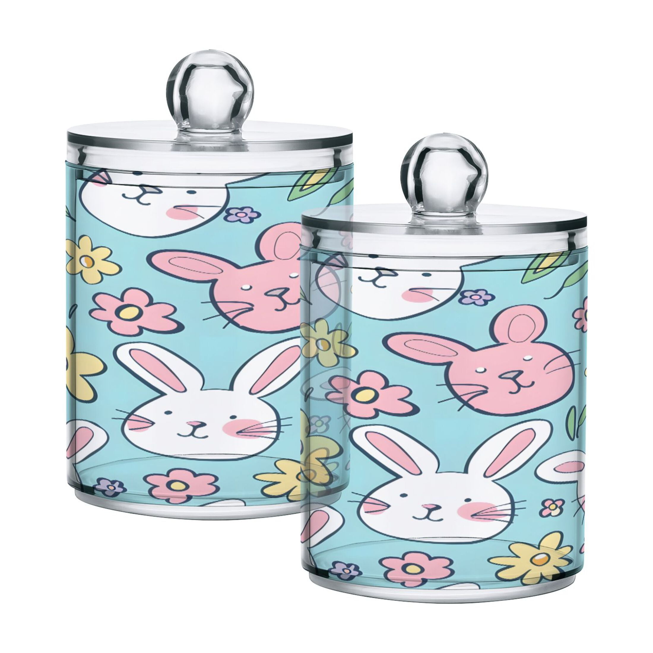 2 Pack Qtip Holder Dispenser Bunny Rabbit and Daisy Flower Clear ...