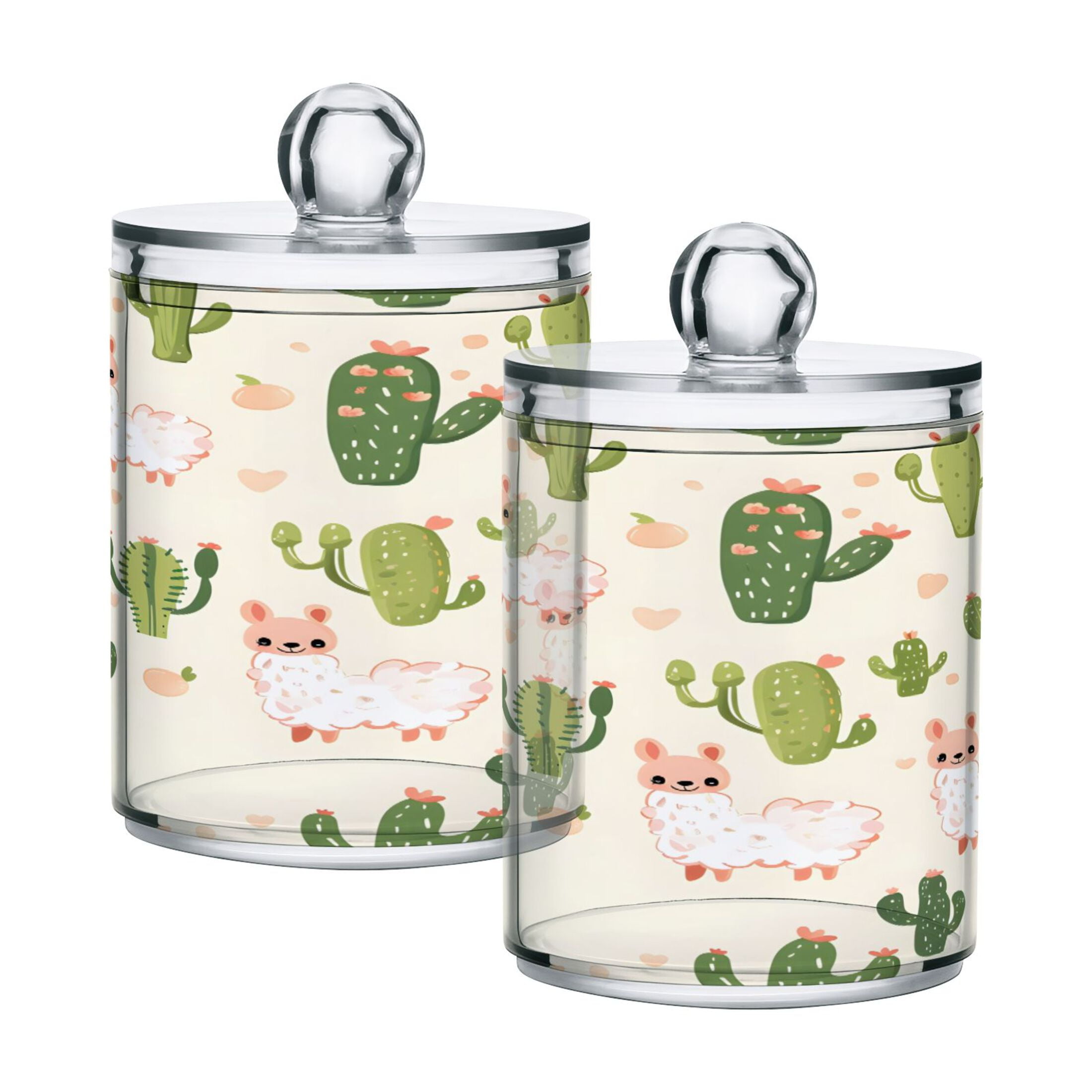 2 Pack Qtip Holder Dispenser Cactus and Alpaca Clear Plastic Storage ...