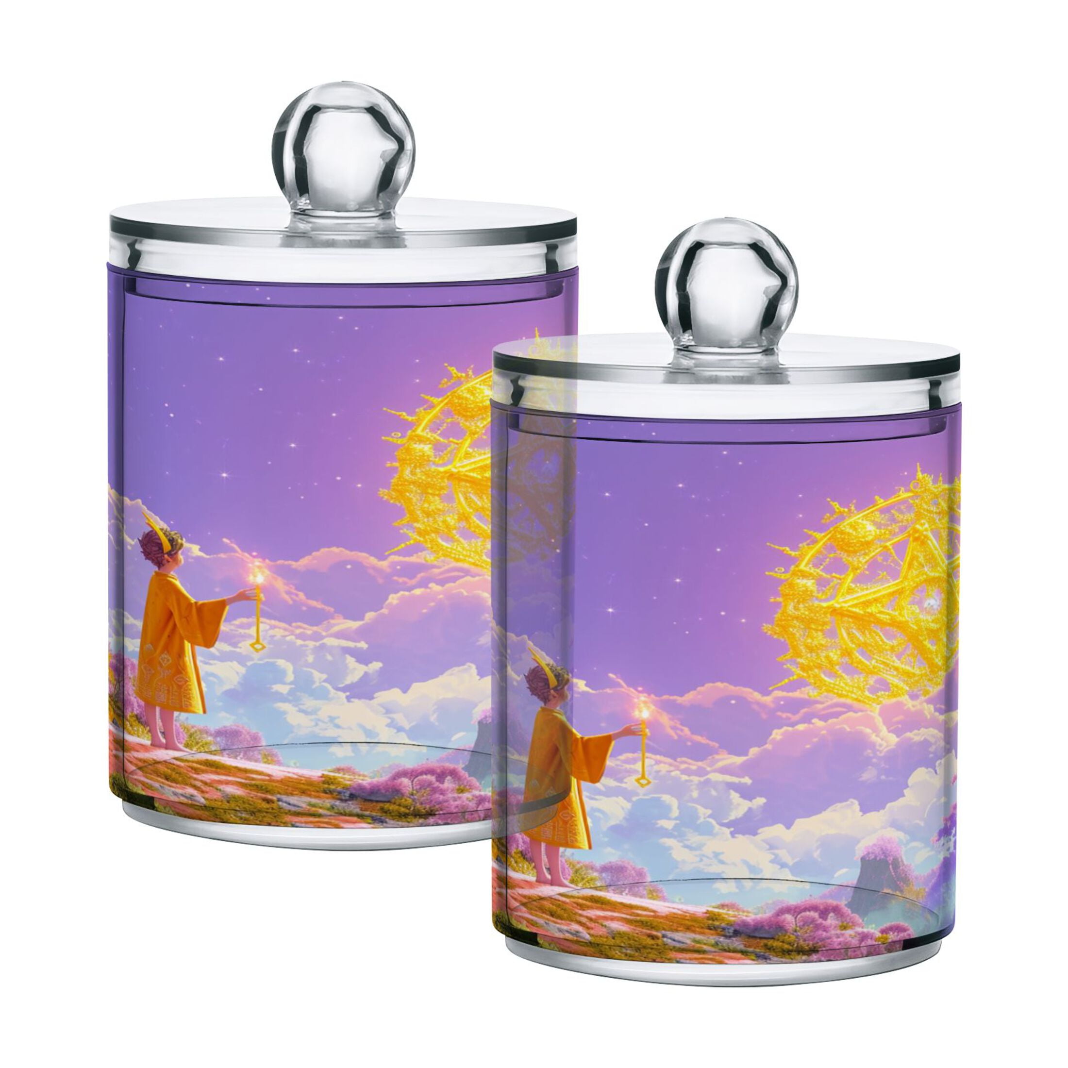 2 Pack Qtip Holder Dispenser Cartoon Boy with Staff Clear Plastic ...