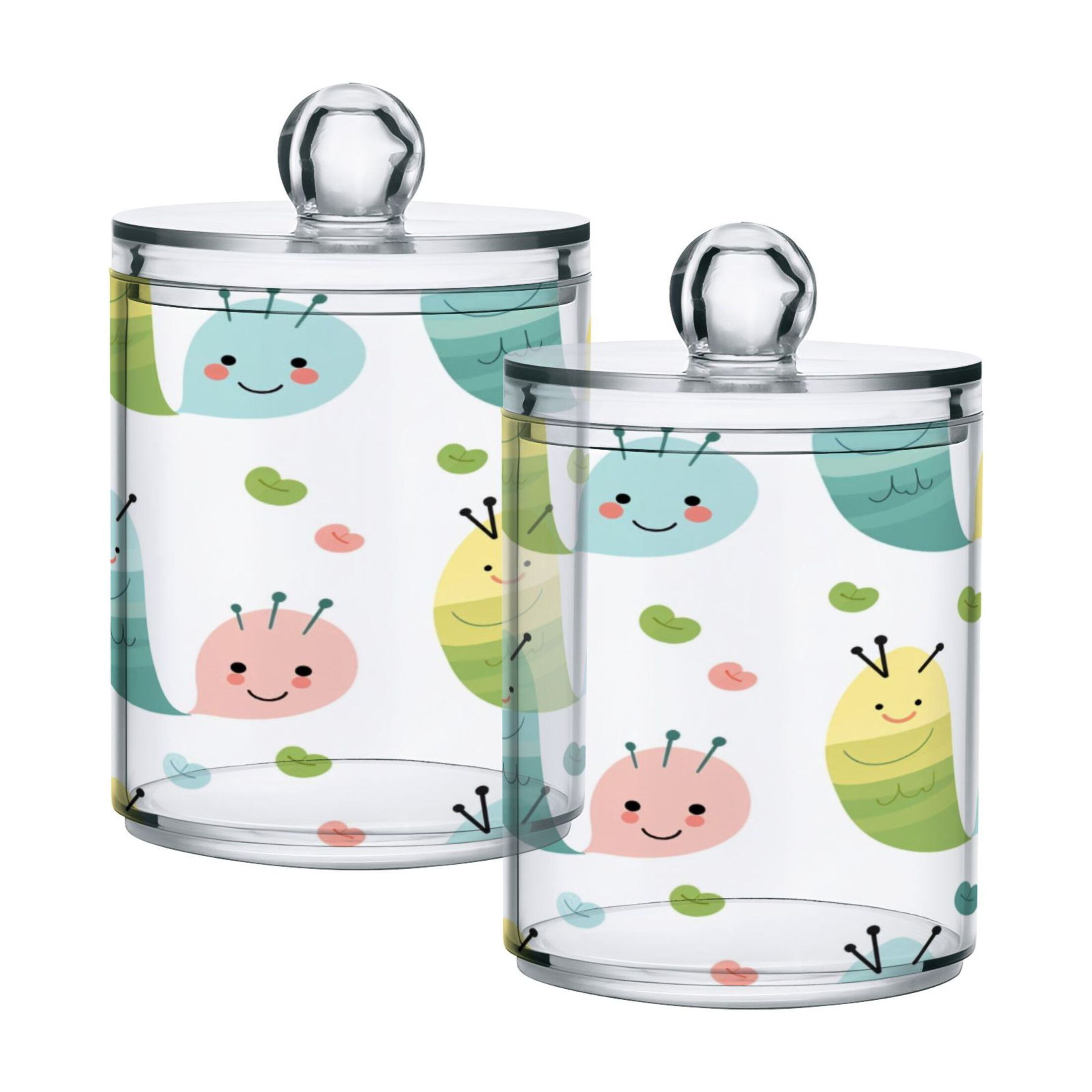 2 Pack Qtip Holder Dispenser Cartoon Bug and Heart Clear Plastic ...