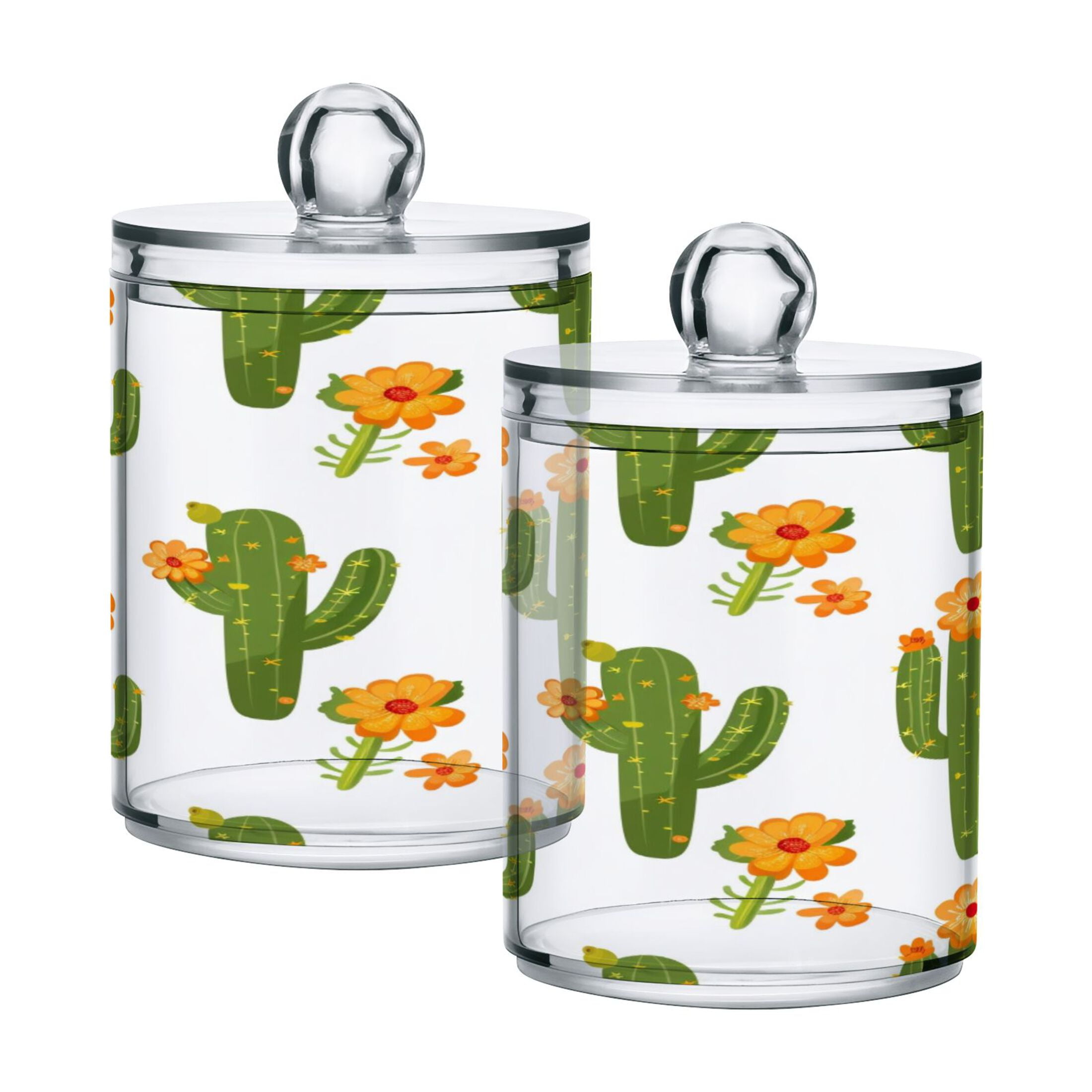 2 Pack Qtip Holder Dispenser Cartoon Cactus Flowers Clear Plastic ...