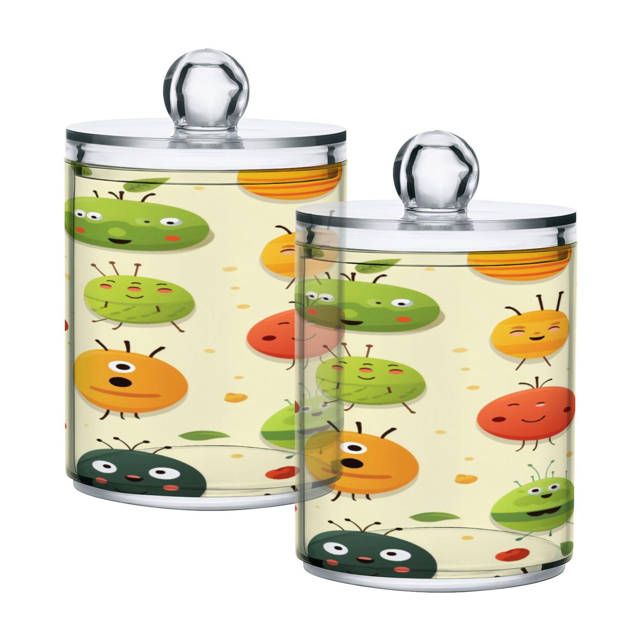2 Pack Qtip Holder Dispenser Cartoon Cute Bug Clear Plastic Storage ...