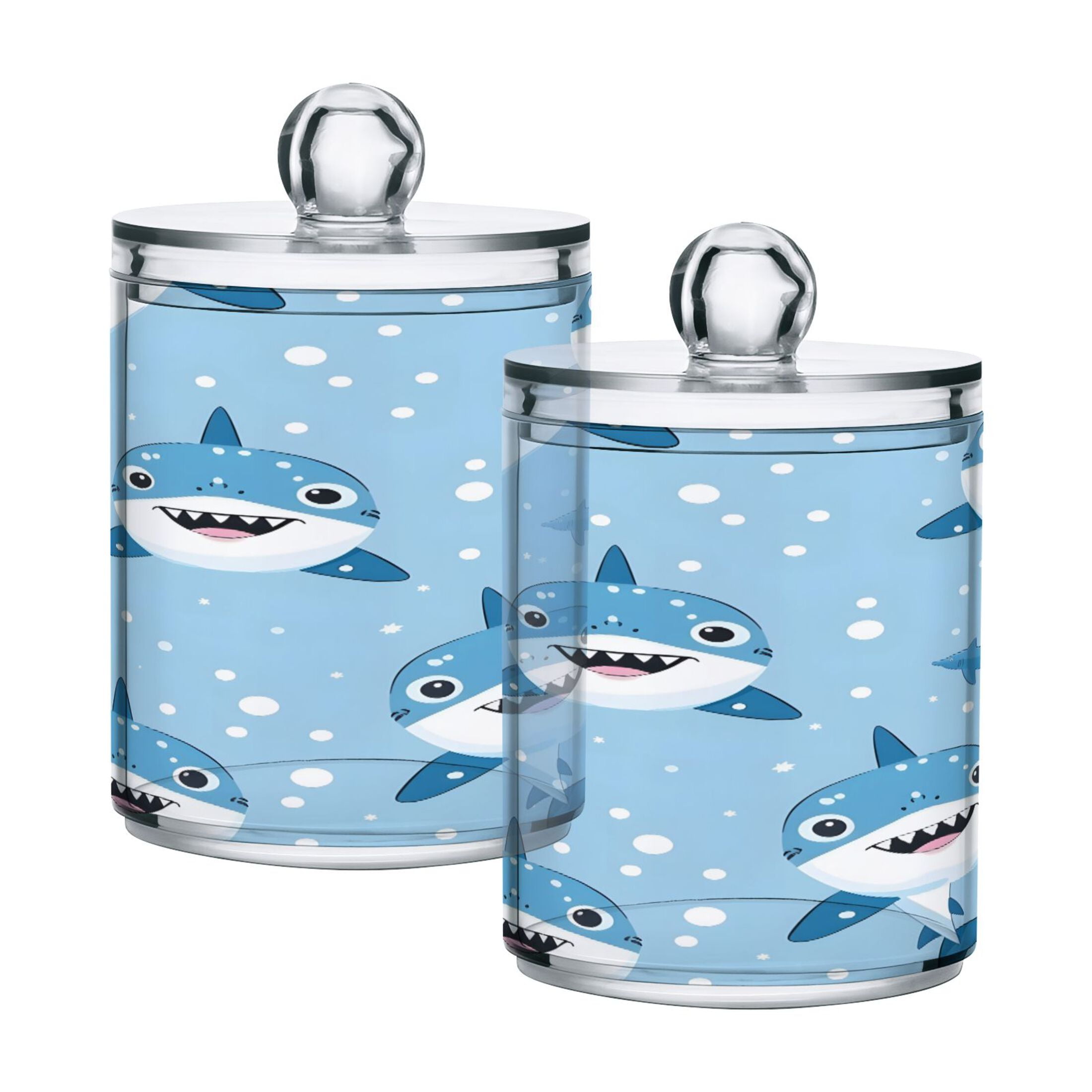 2 Pack Qtip Holder Dispenser Cartoon Cute Shark Clear Plastic Storage ...