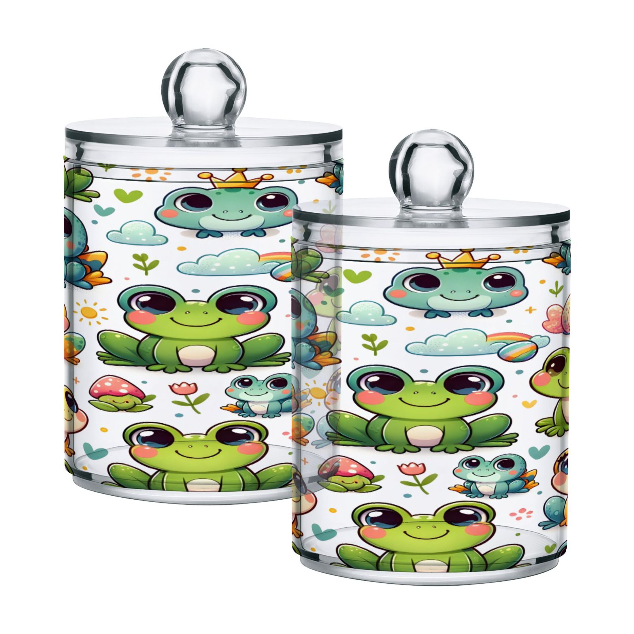 2 Pack Qtip Holder Dispenser Cartoon Frog with Cloud Clear Plastic ...