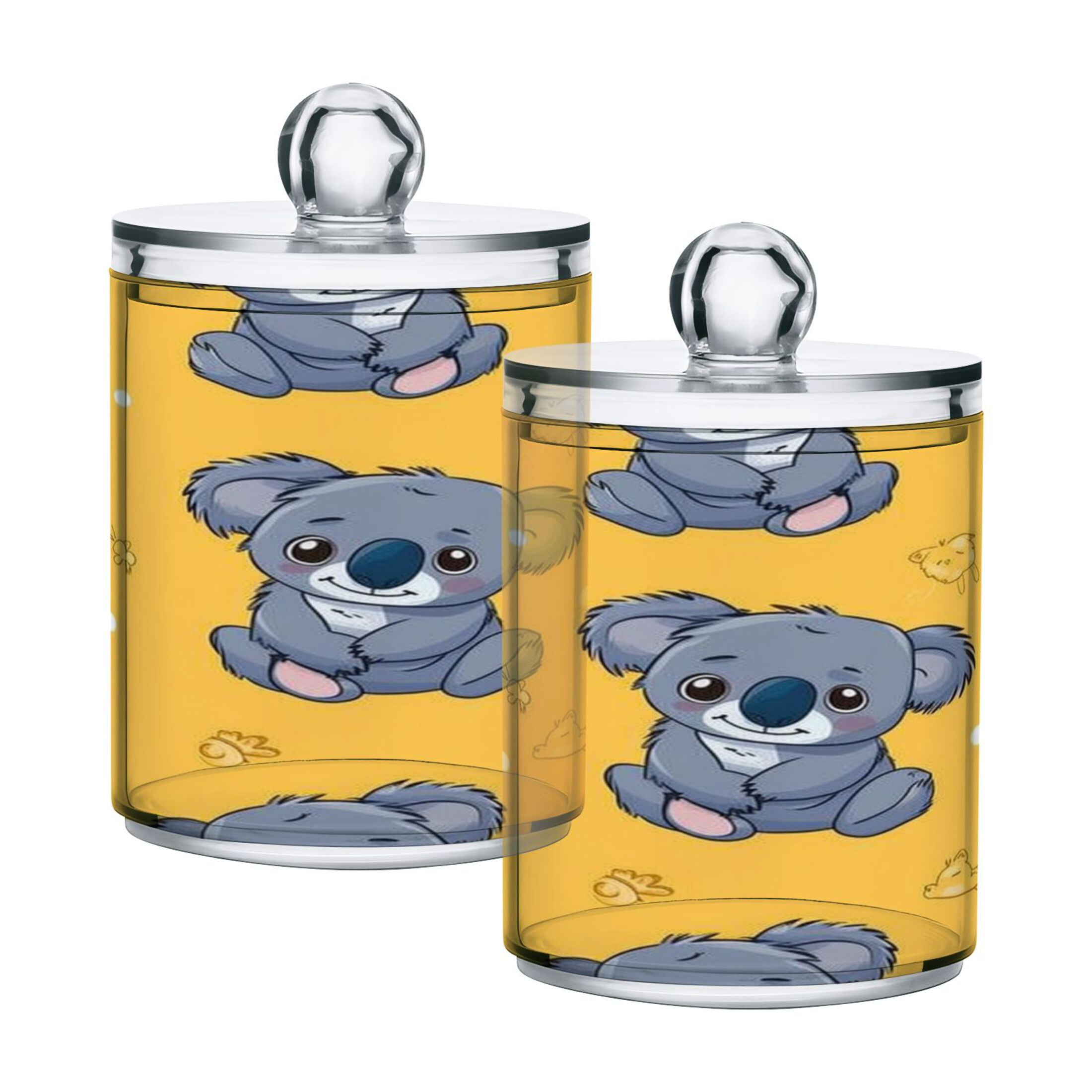 2 Pack Qtip Holder Dispenser Cartoon Happy Koalas Clear Plastic Storage ...