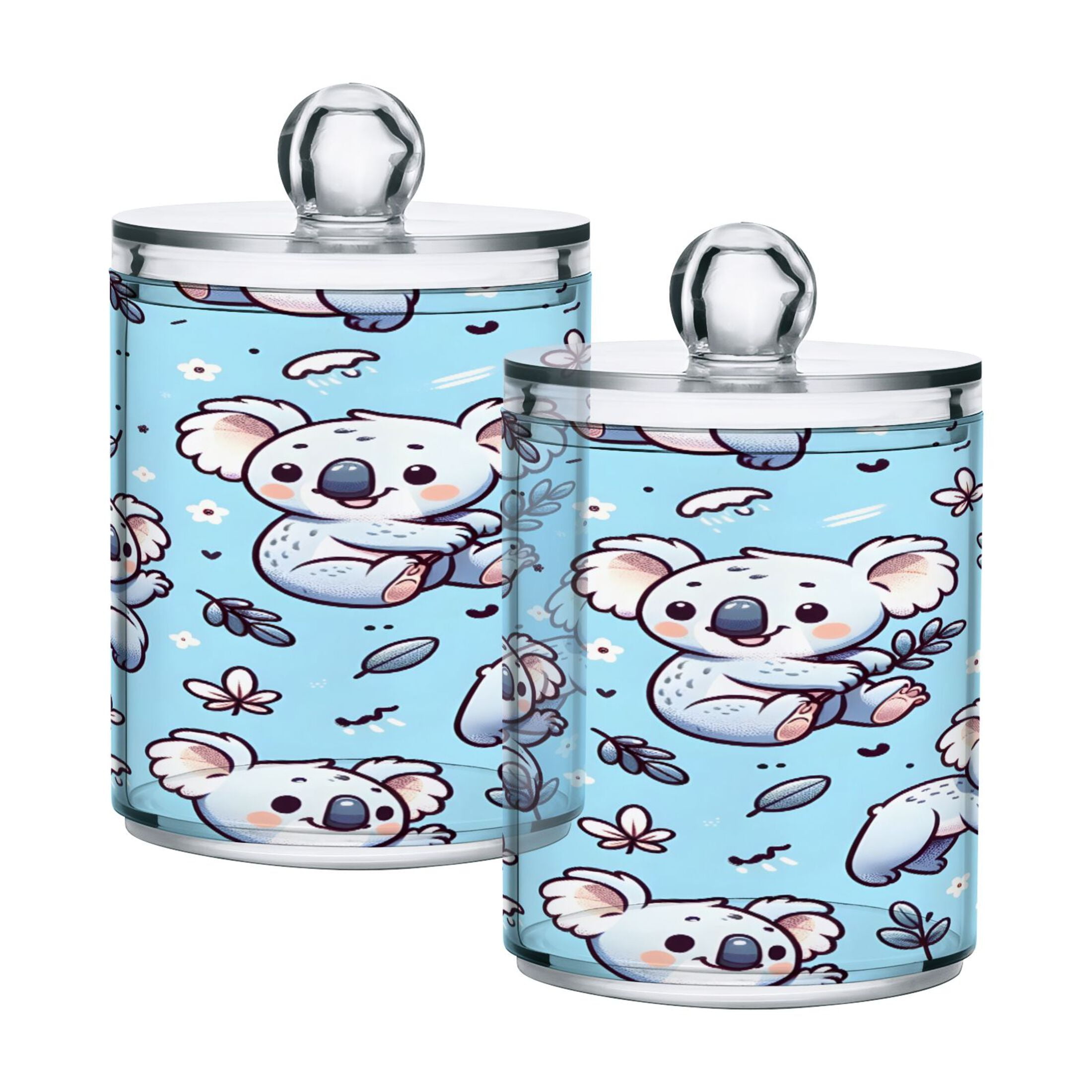 2 Pack Qtip Holder Dispenser Cartoon Koala and Leaf Clear Plastic ...