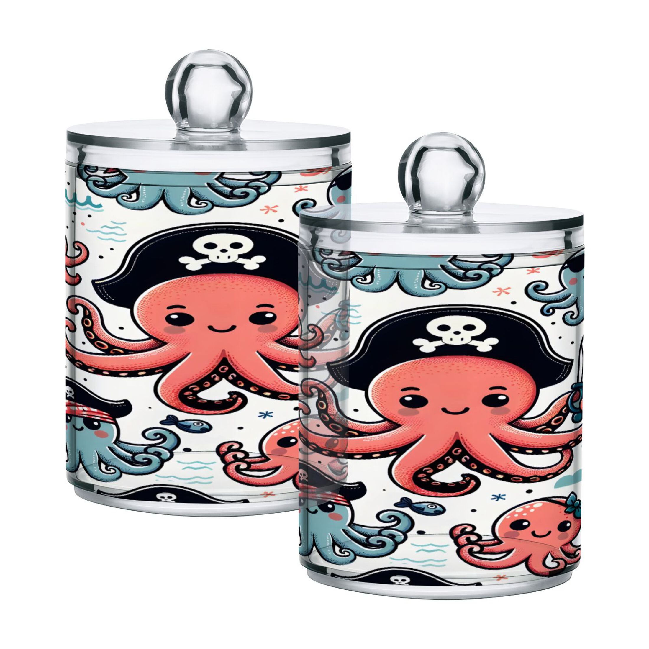 2 Pack Qtip Holder Dispenser Cartoon Octopus with Pirate Hat Clear ...