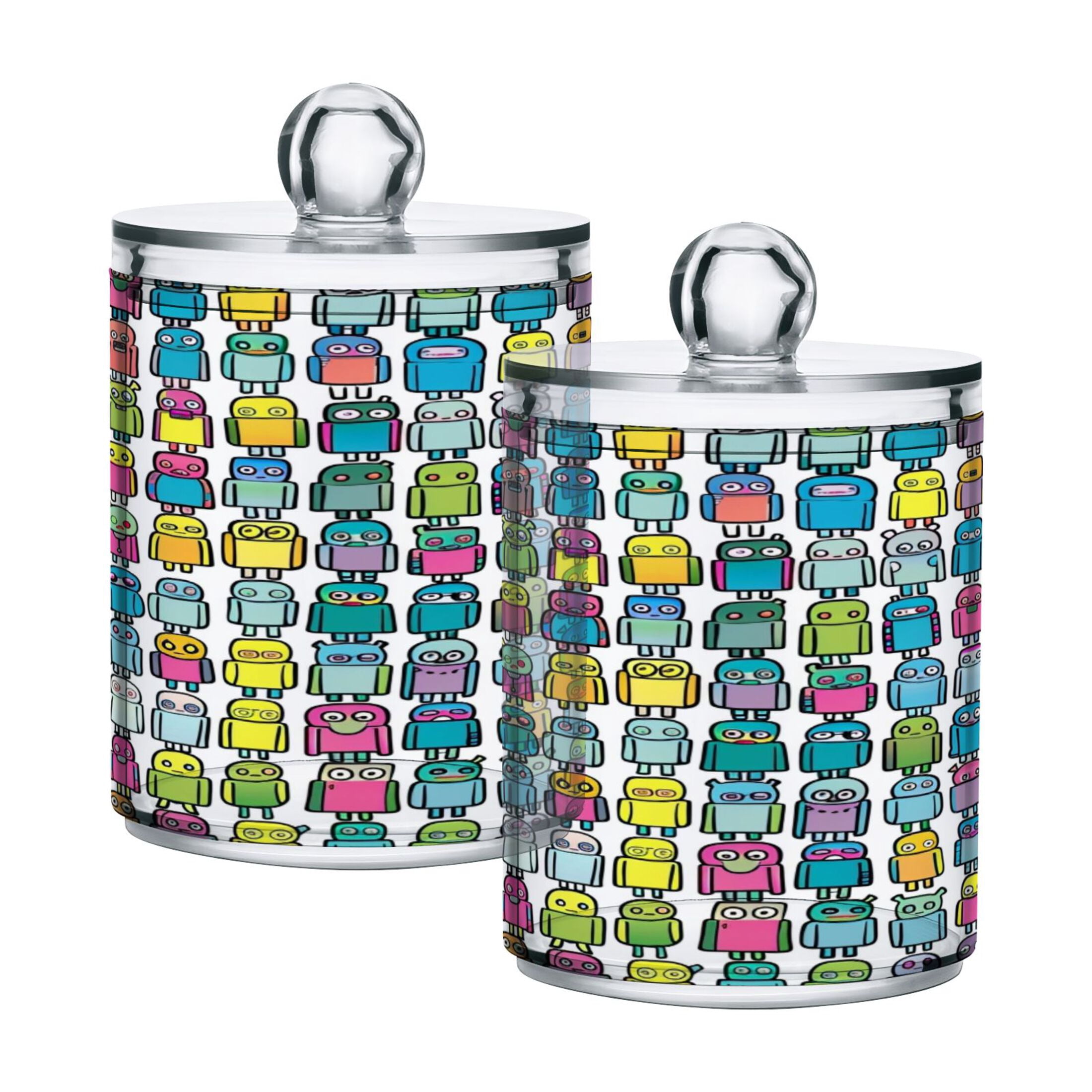 2 Pack Qtip Holder Dispenser Cartoon Robots Clear Plastic Storage ...
